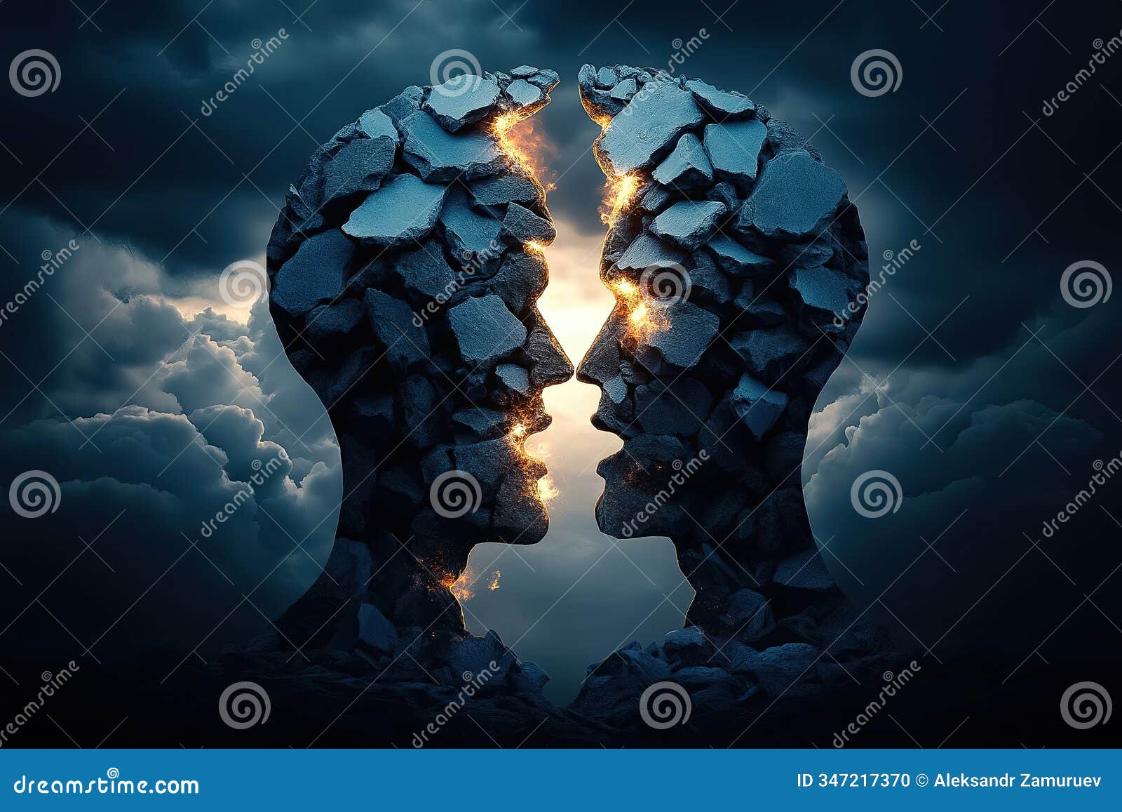 Two Human Figures Emerge from a Globe, Representing Separation and ...