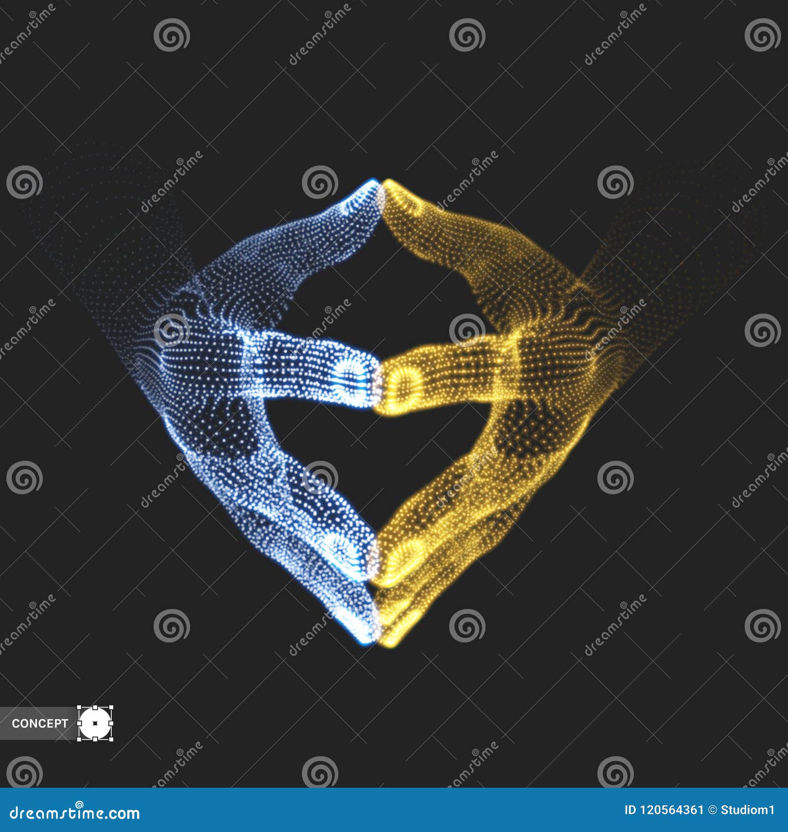 Two Human Hands. Connection Structure. Business Concept. 3D Vector ...