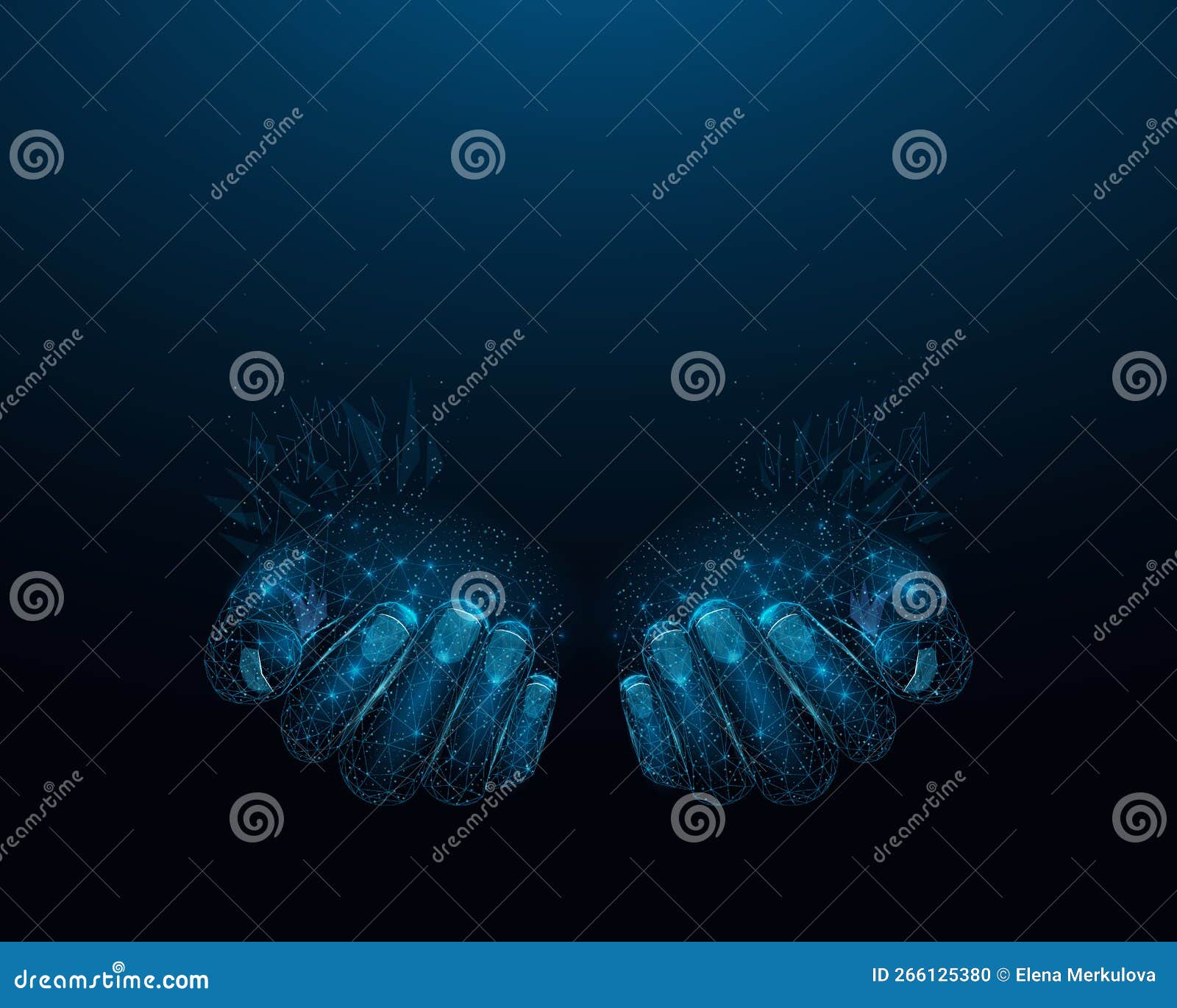 Two Human Hands. Wireframe Glowing Low Poly Hands. Design on Dark Blue ...