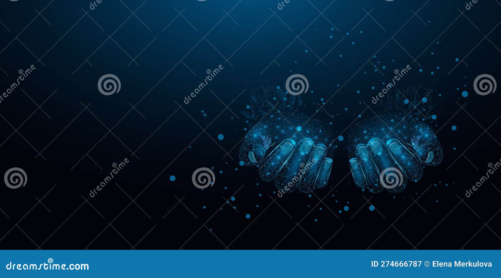 Two Human Hands. Wireframe Glowing Low Poly Hands. Design on Dark Blue ...