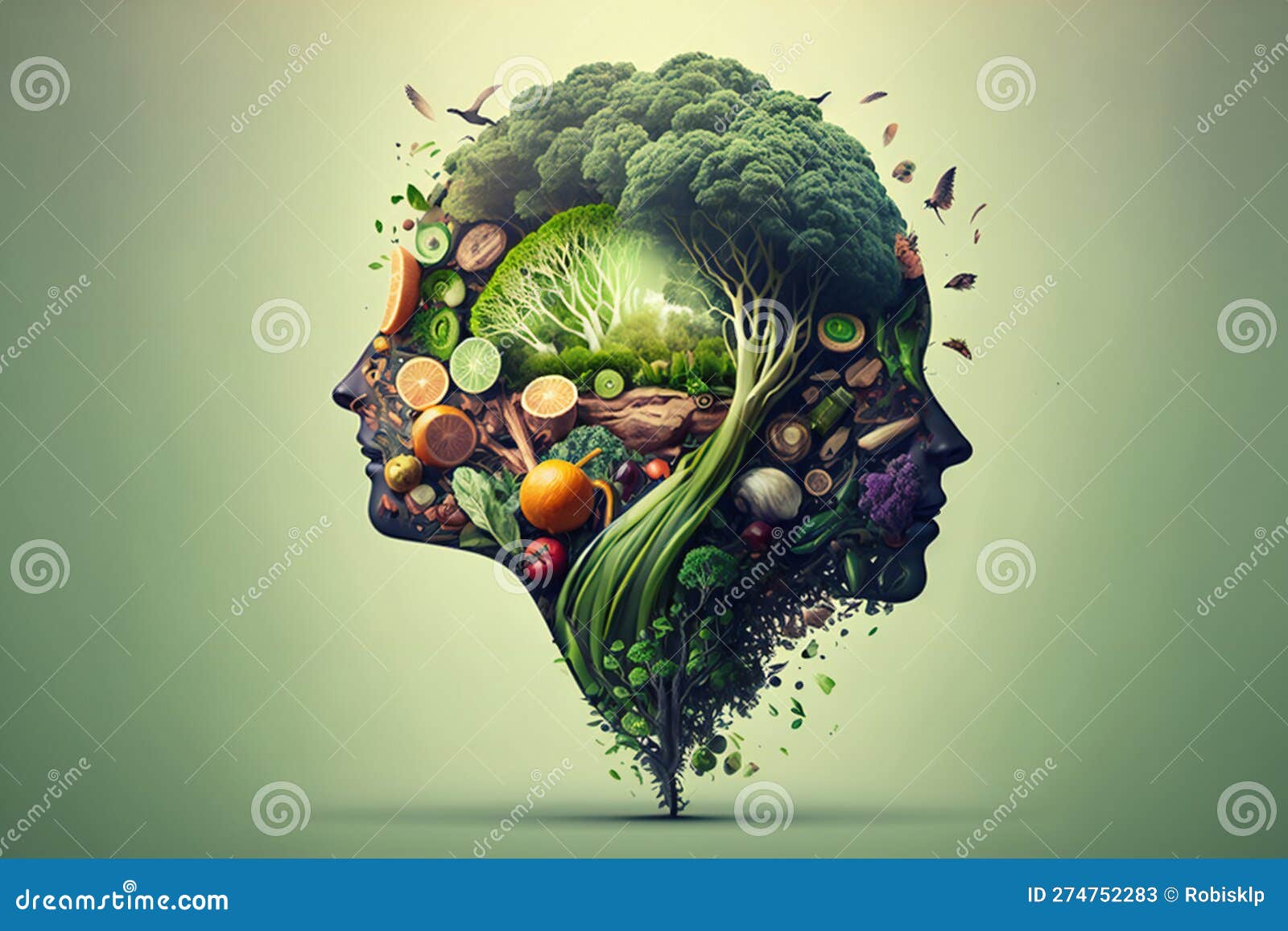 Two Human Heads Connected and Filled with Vegetables Stock Illustration ...