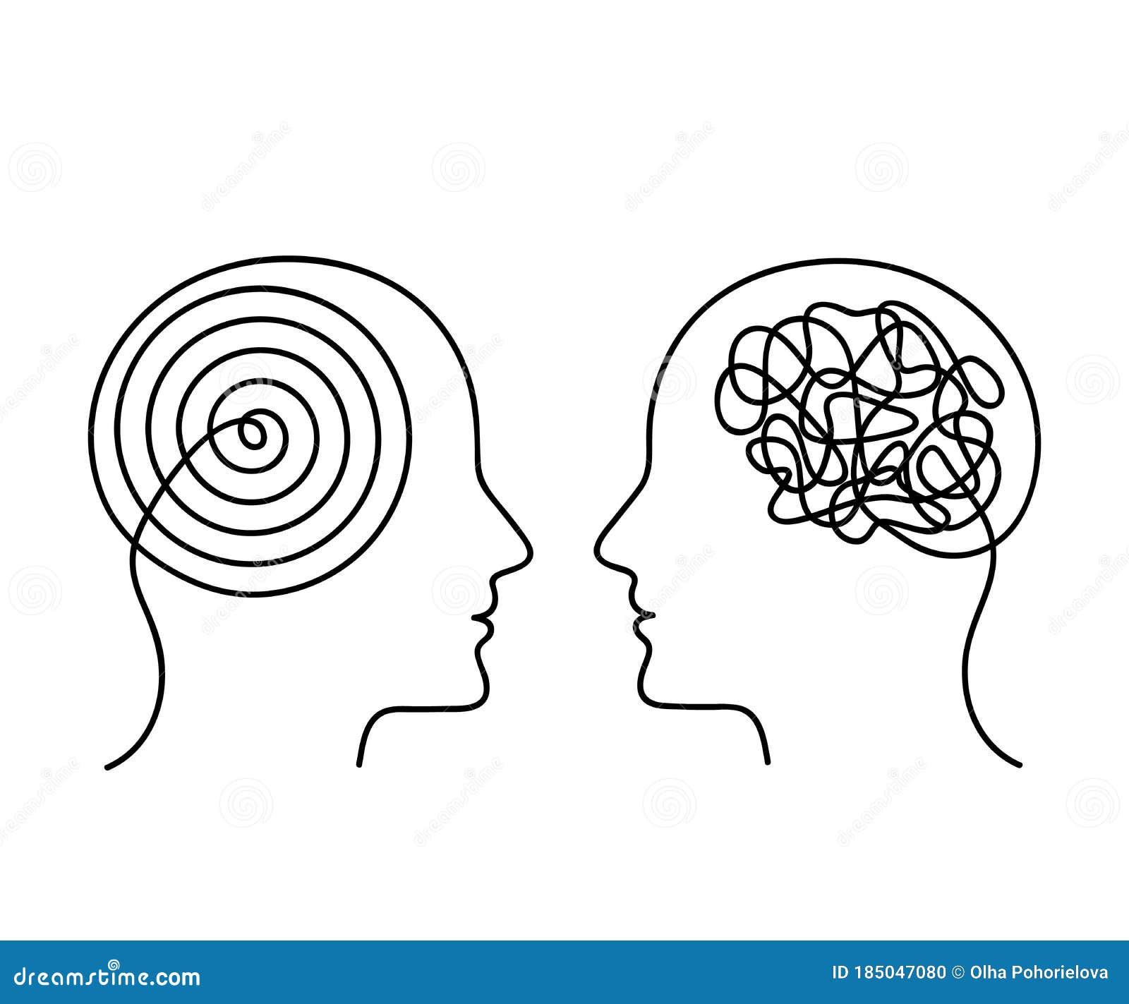 Two Human Heads with Opposite Thinking. the Concept of Chaos and Order ...