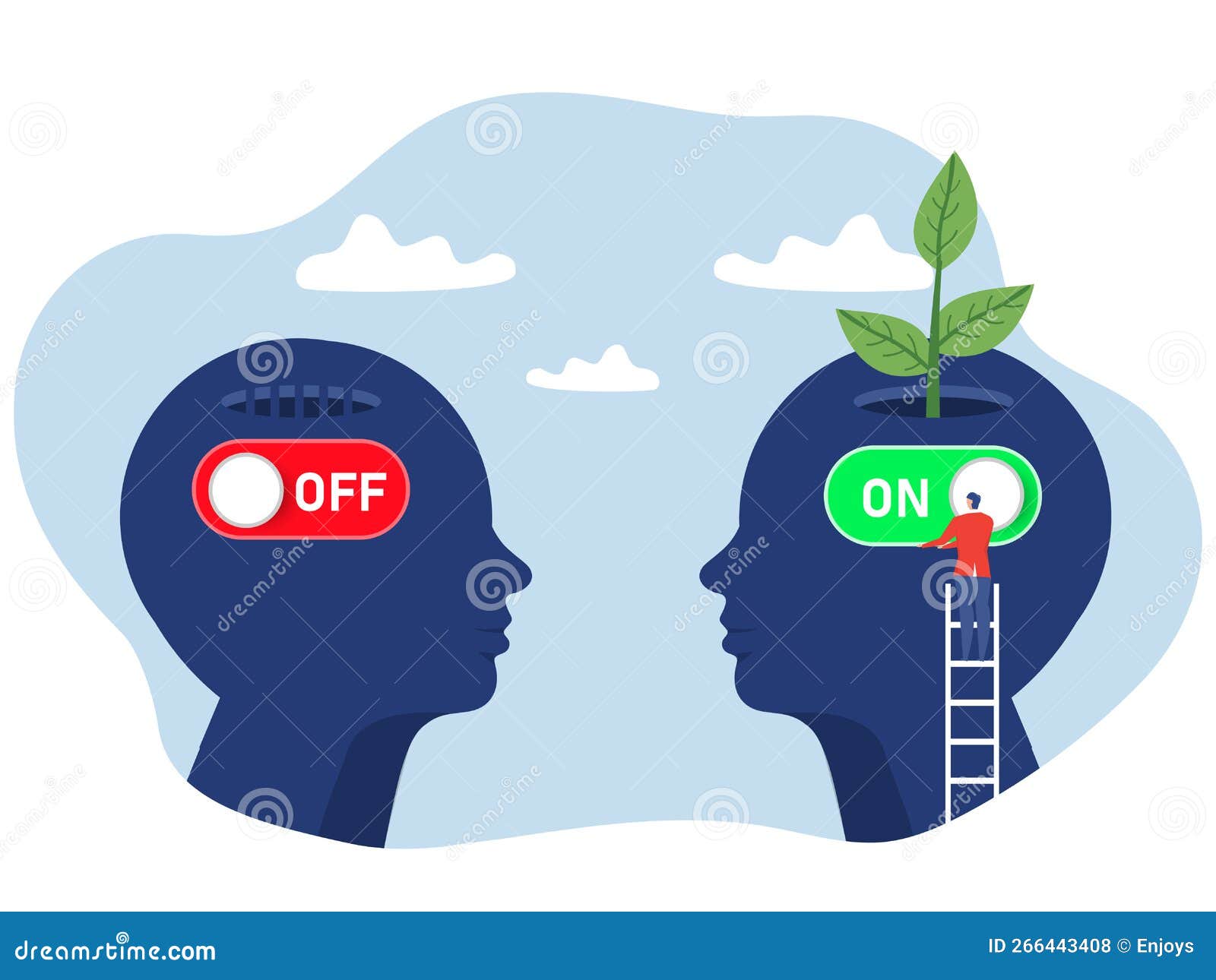 Two Human Heads Silhouette Think Sign on with Off Growth Mindset ...