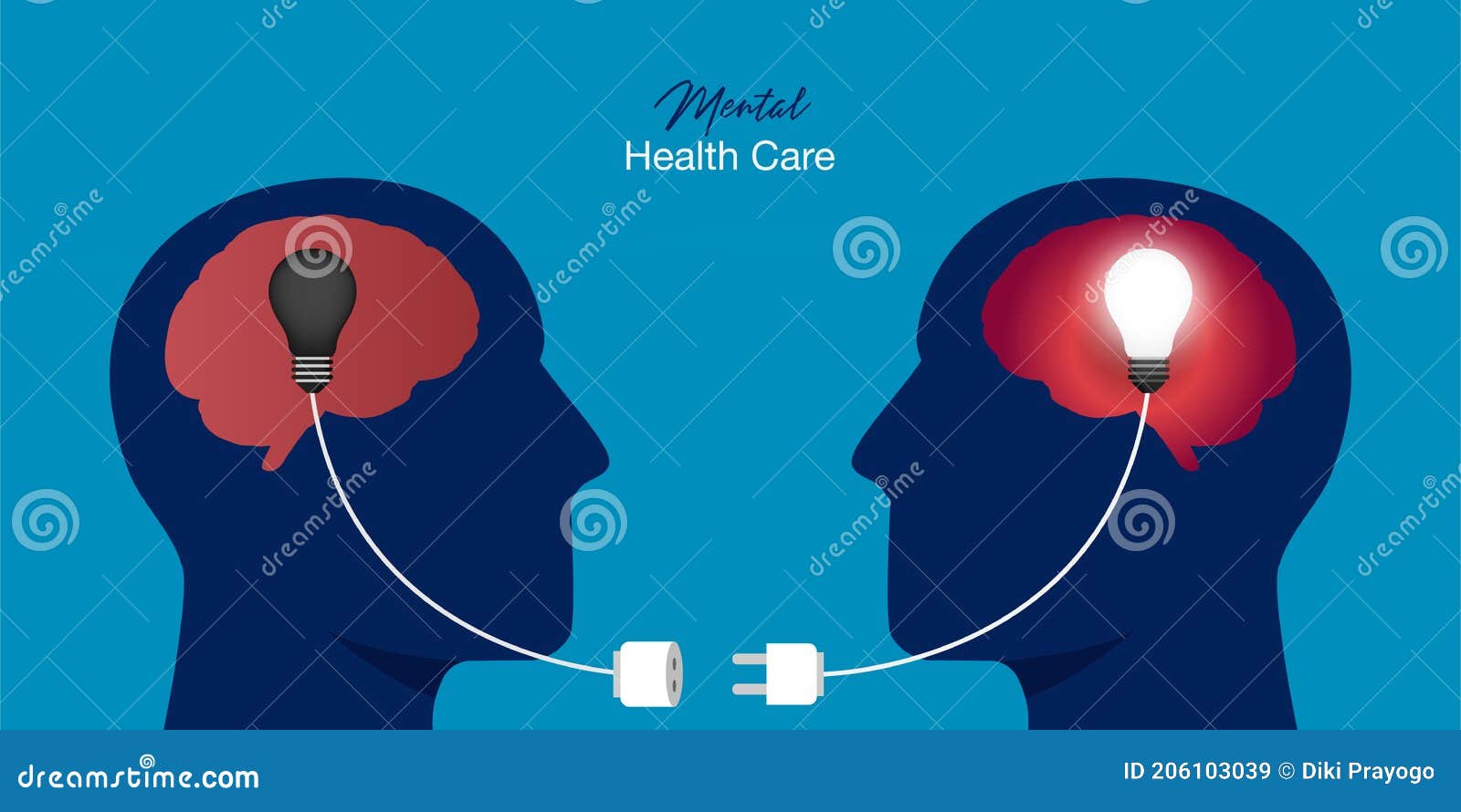 Two Human Heads Symbol with Bulbs Connected. Psycho Therapy Concept ...
