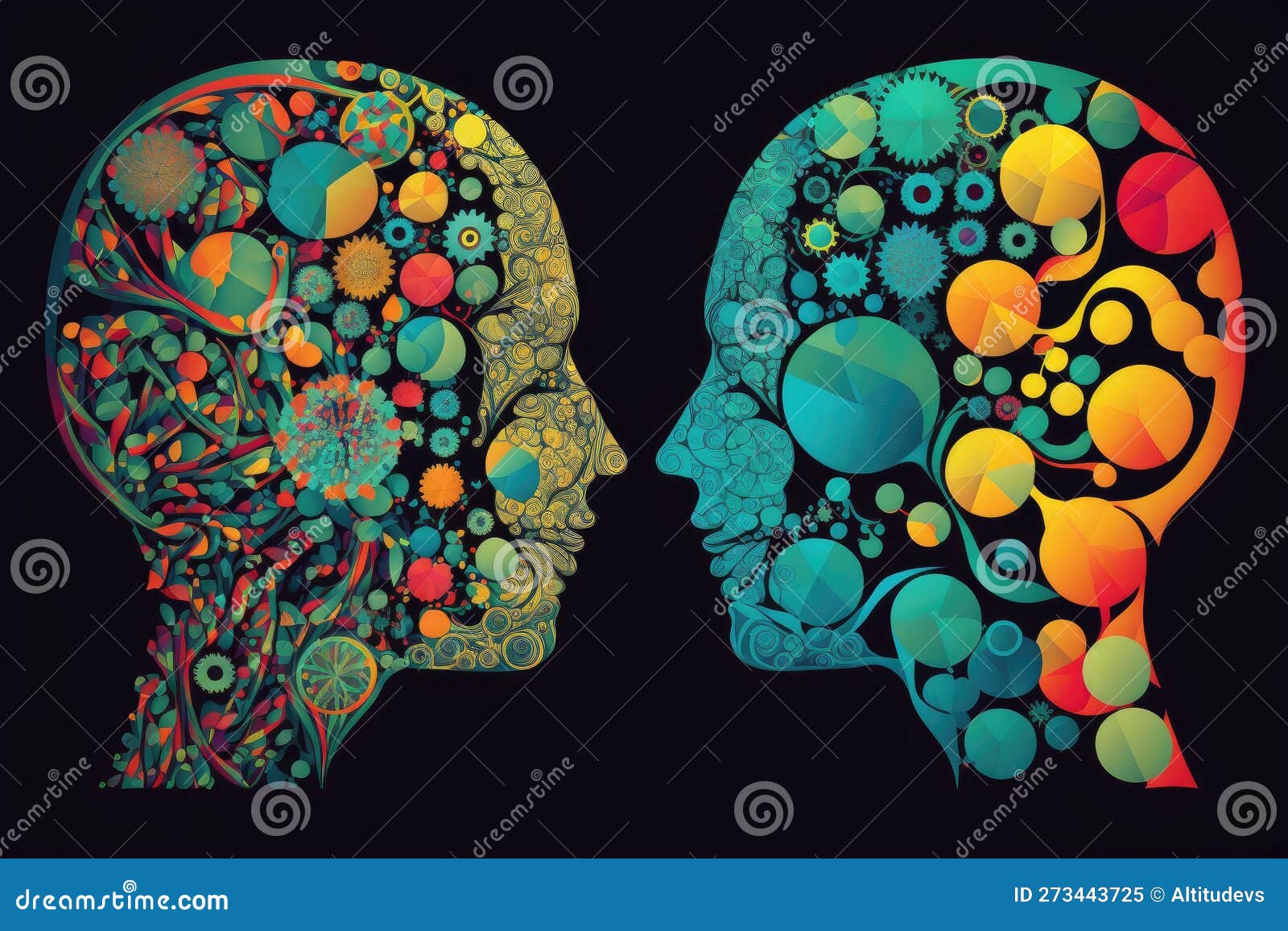 Two Human Heads with Thoughts and Creative Thinking Abstract Art of ...