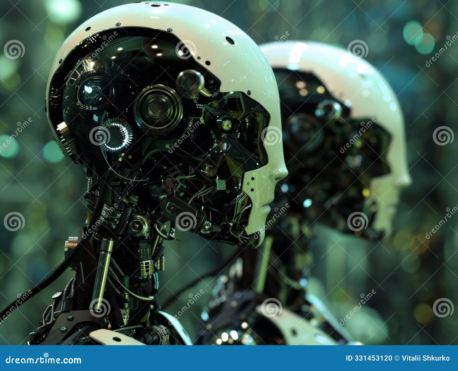 Two Humanoid Robots with Intricate Designs, Positioned Side by Side ...