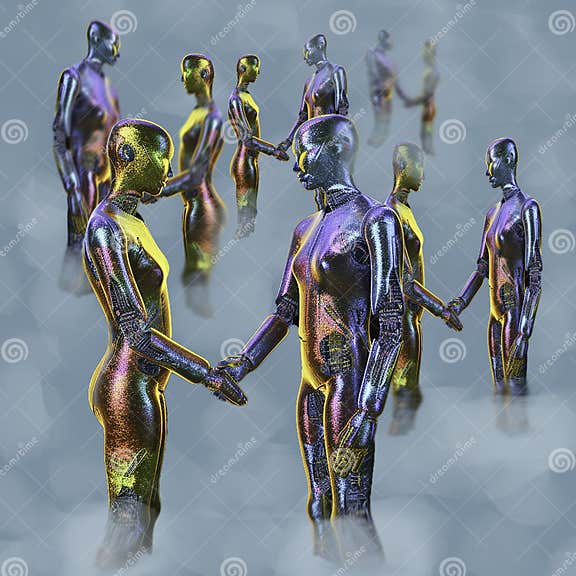 Multiple Humanoids Shaking Hands on Clouds Going Back into Infinity AI ...