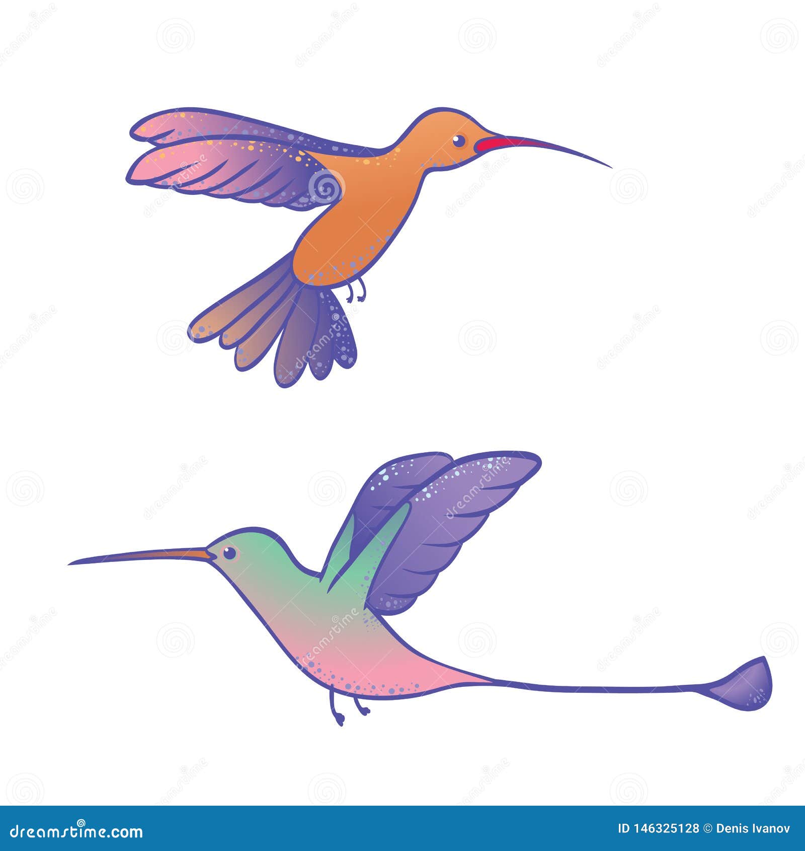 Two Hummingbirds in Cartoon Comic Style Stock Vector - Illustration of ...