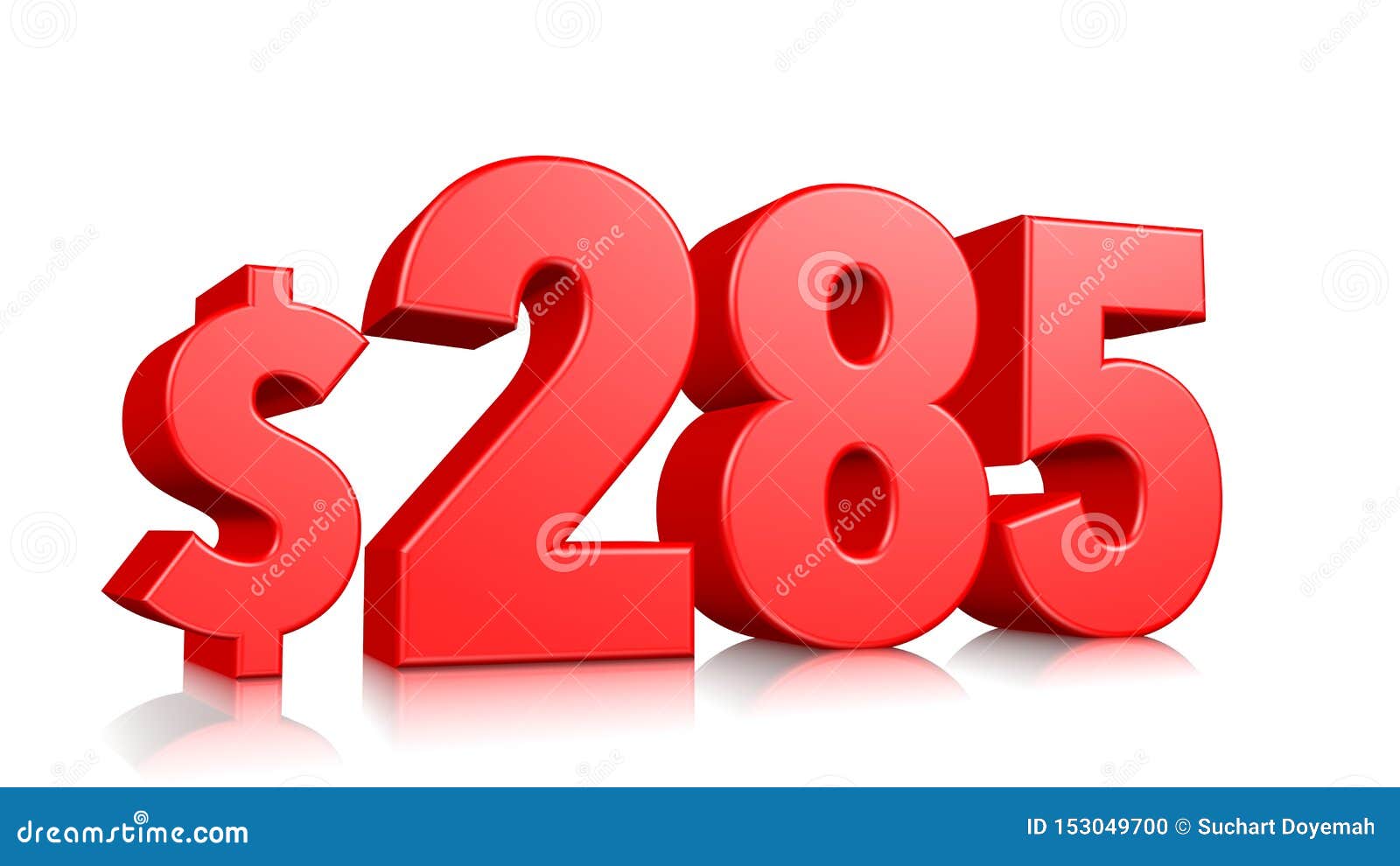 285$ Two Hundred Eighty Five Price Symbol. Red Text Number 3d Render ...