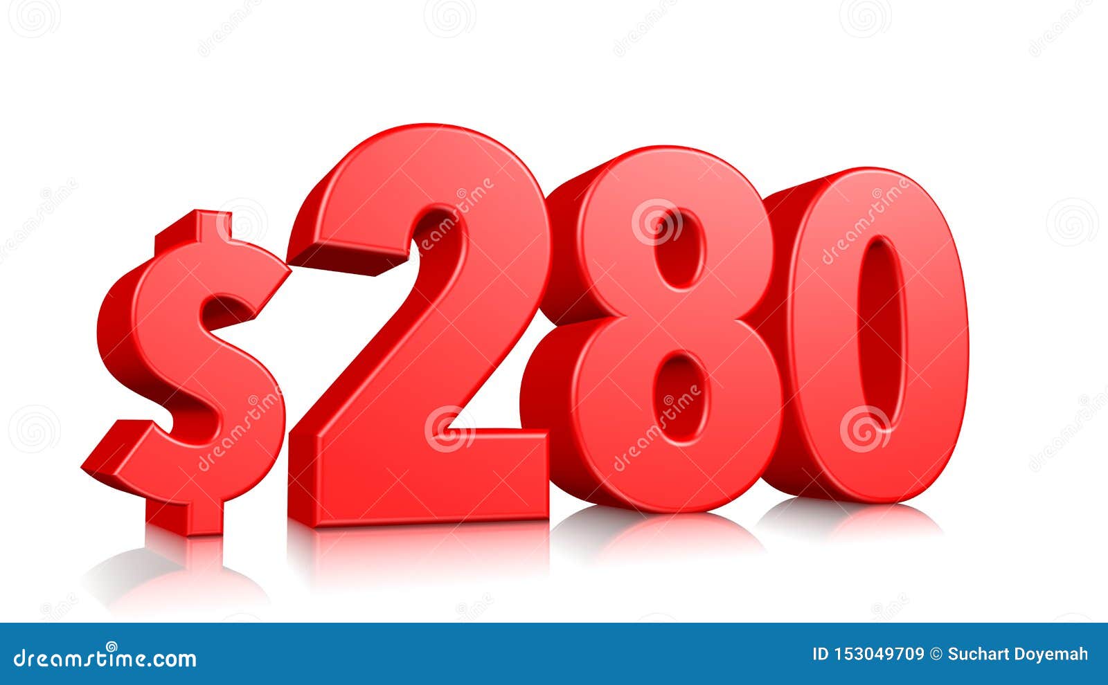 280$ Two Hundred Eighty Price Symbol. Red Text Number 3d Render with ...