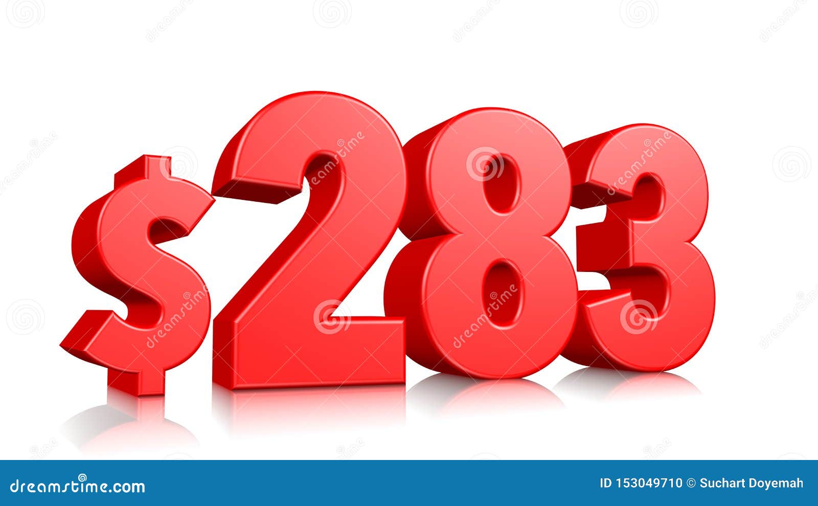 283$ Two Hundred Eighty Three Price Symbol. Red Text Number 3d Render ...