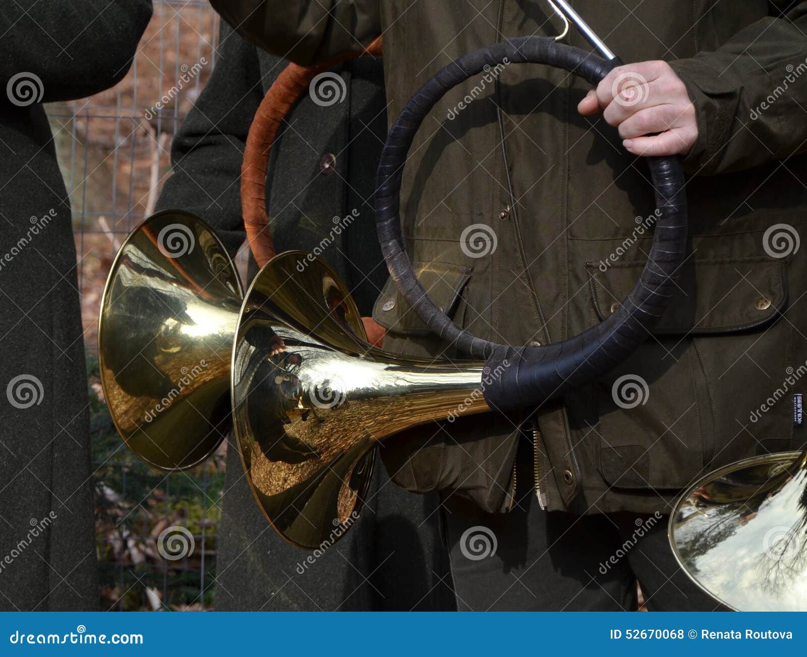 Two hunting horns stock photo. Image of colour, copper - 52670068