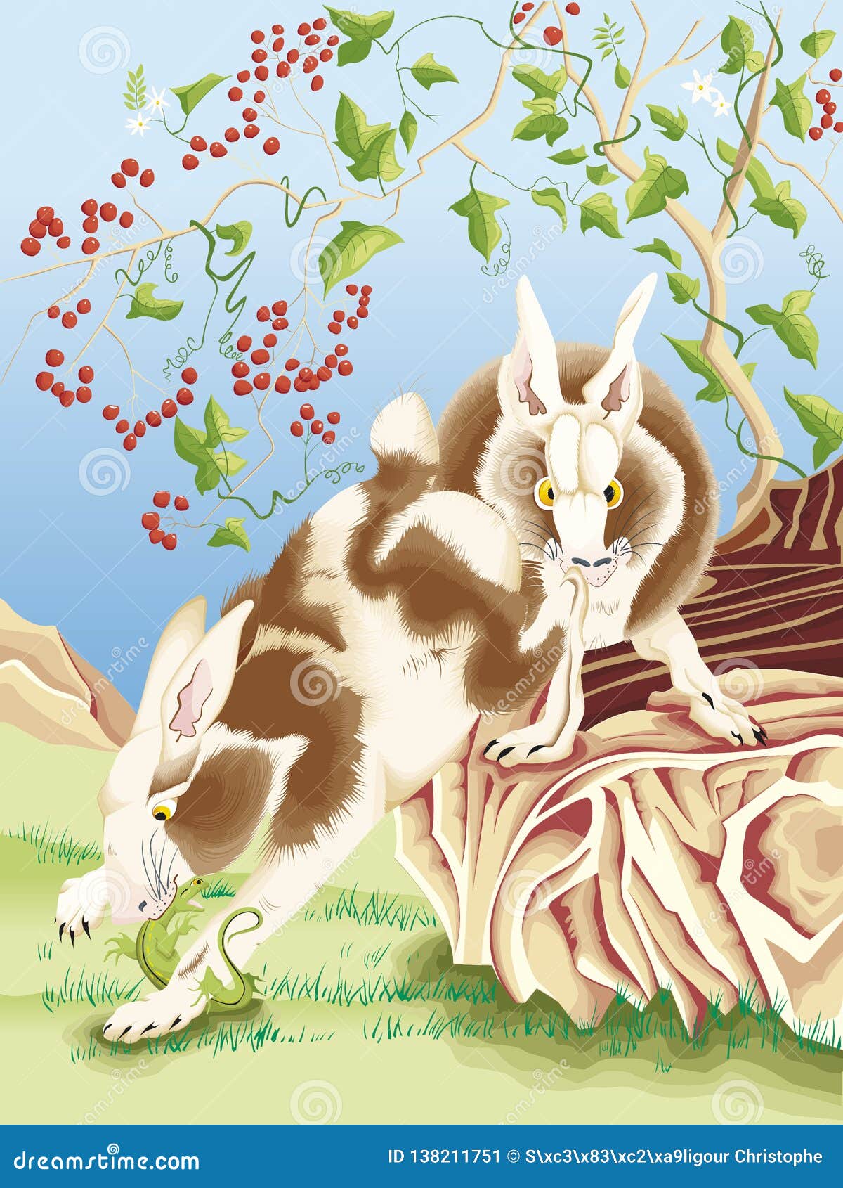 Two Hunting Rabbits with Lizard Stock Vector - Illustration of design ...