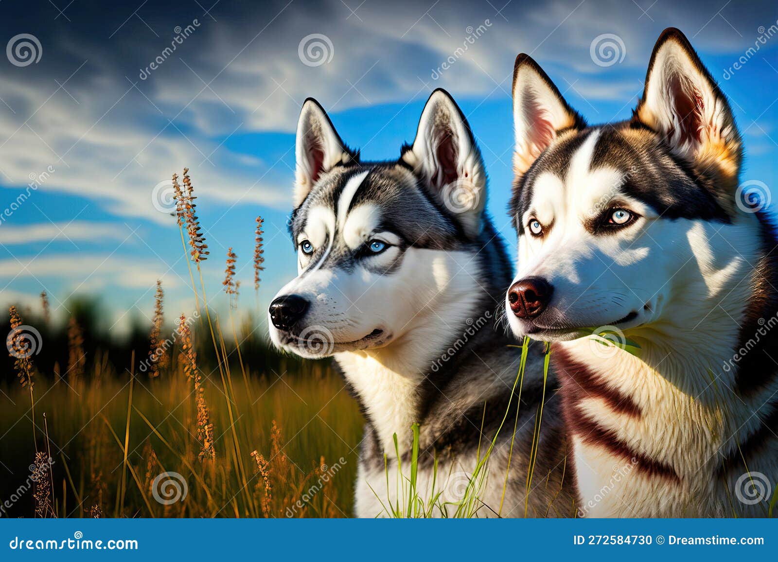 Two Husky Canines Siberian Husky Out on a Stroll Stock Illustration ...