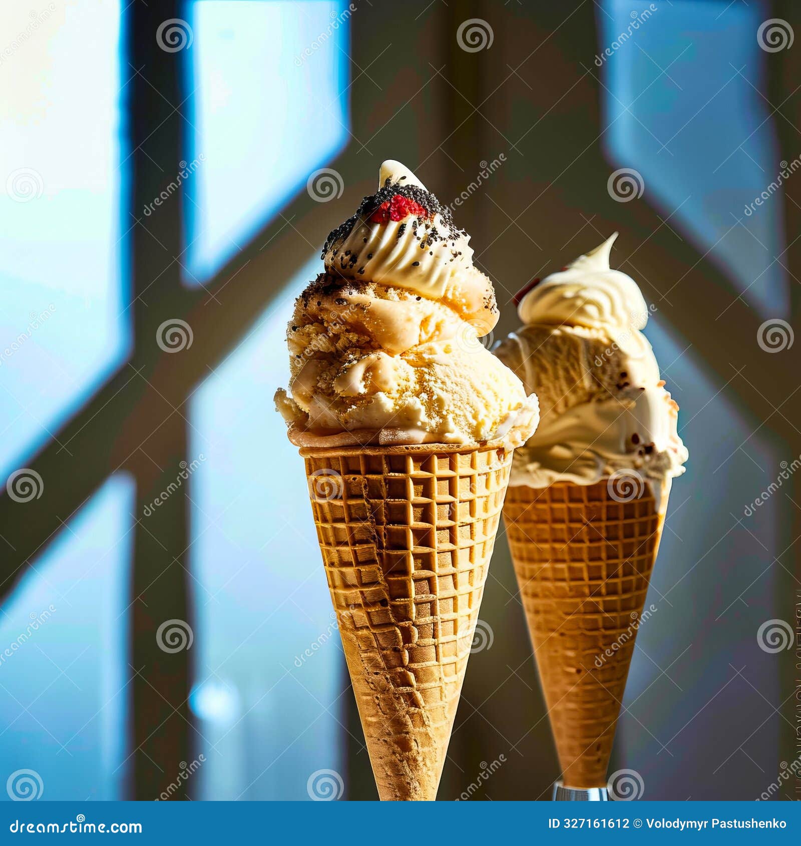 Two Ice Cream Cones with Different Toppings Stock Photo - Image of ...