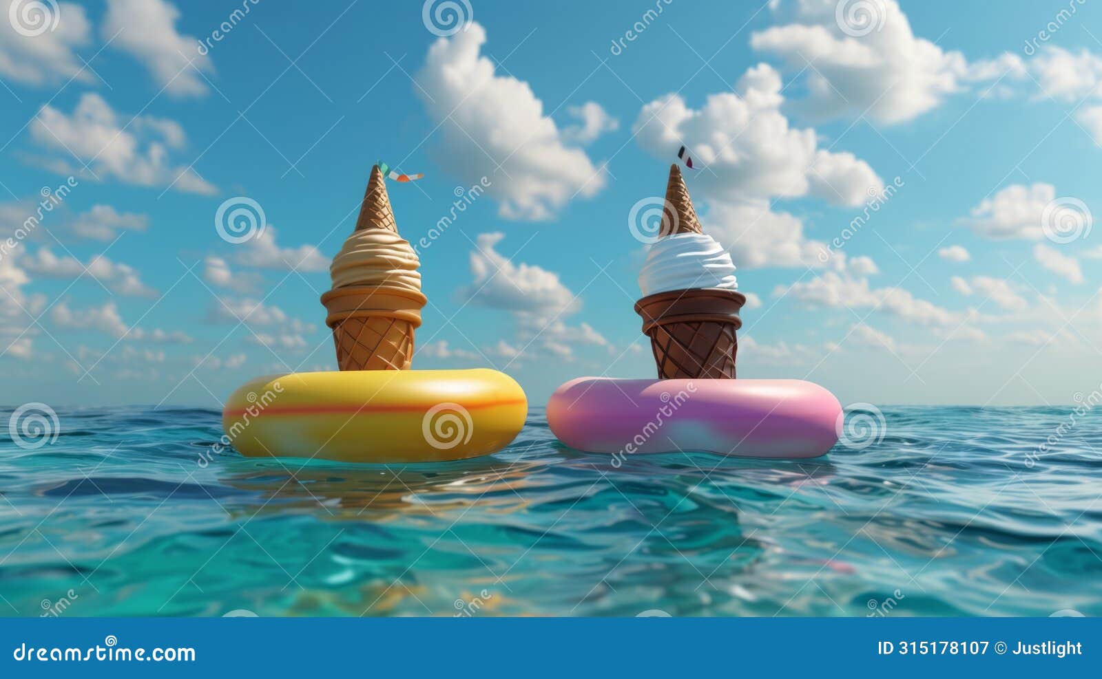Two Ice Cream Cones One Chocolate and One Vanilla Floating in the Ocean ...