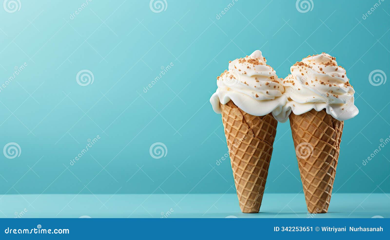 Two Ice Cream Cones with Soft Serve and Sprinkles on a Blue Background ...