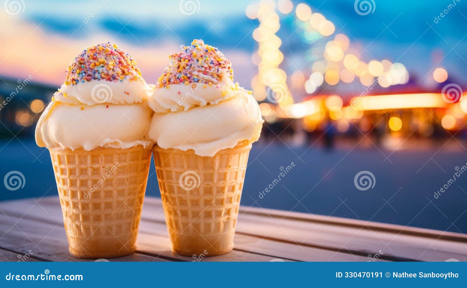 Two Ice Cream Cones with Sprinkles at Carnival Stock Illustration ...