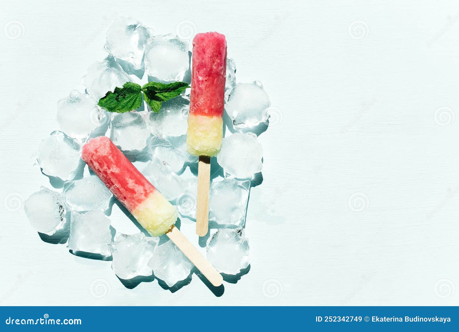 Two Ice Cream and Ice Cubes Stock Image - Image of freeze, juice: 252342749