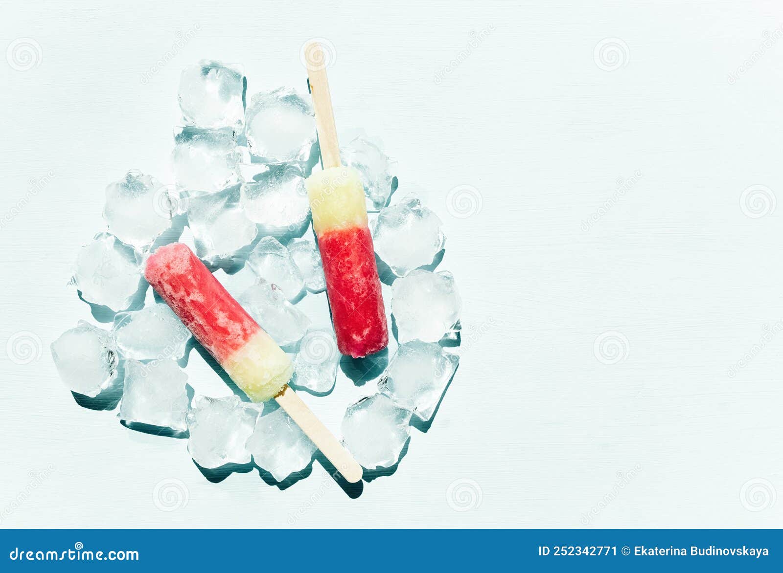 Two Ice Cream and Ice Cubes Stock Image - Image of cool, slices: 252342771