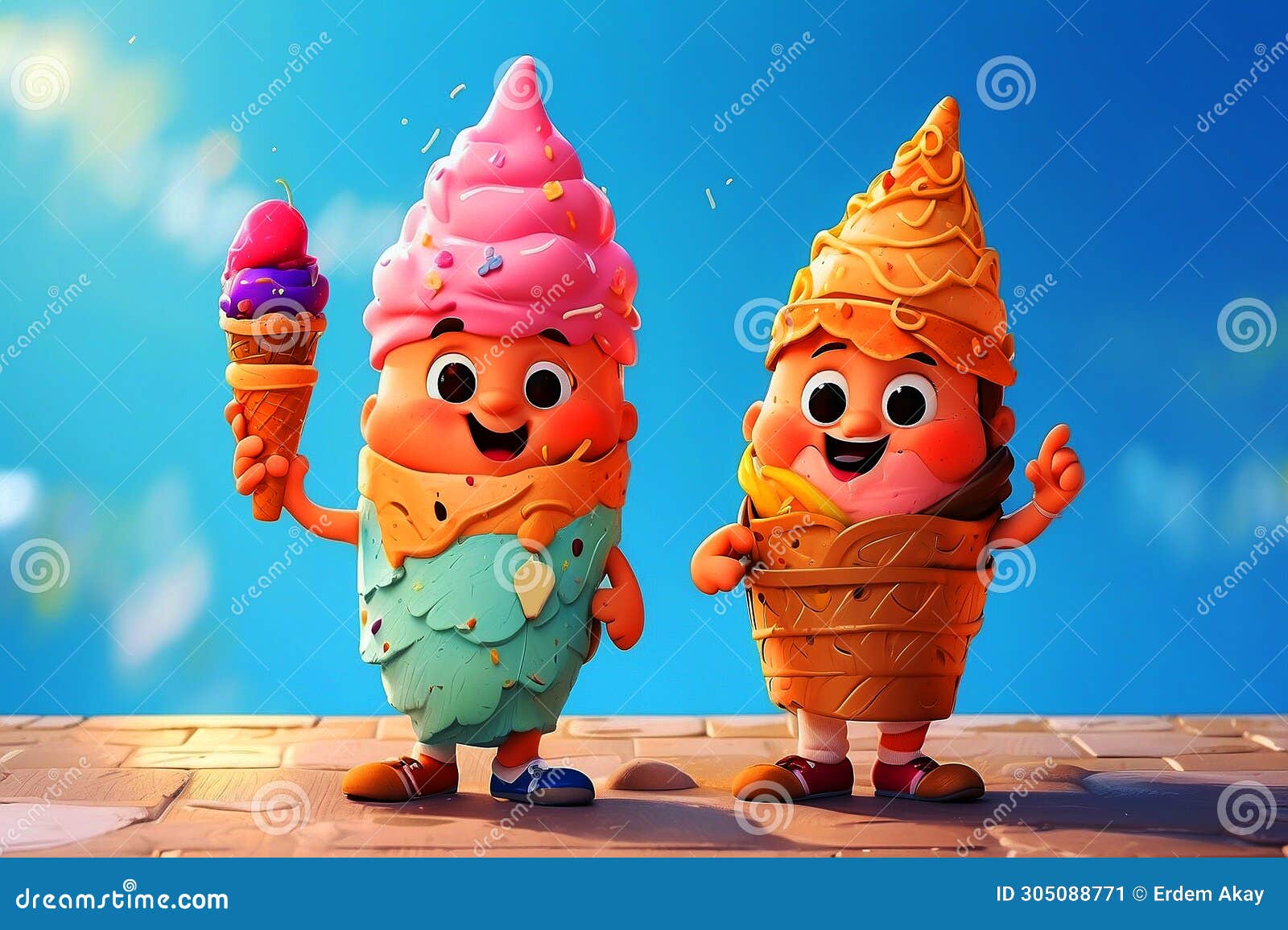 Two Ice Cream Friends Standing and Telling Something in the Summertime ...