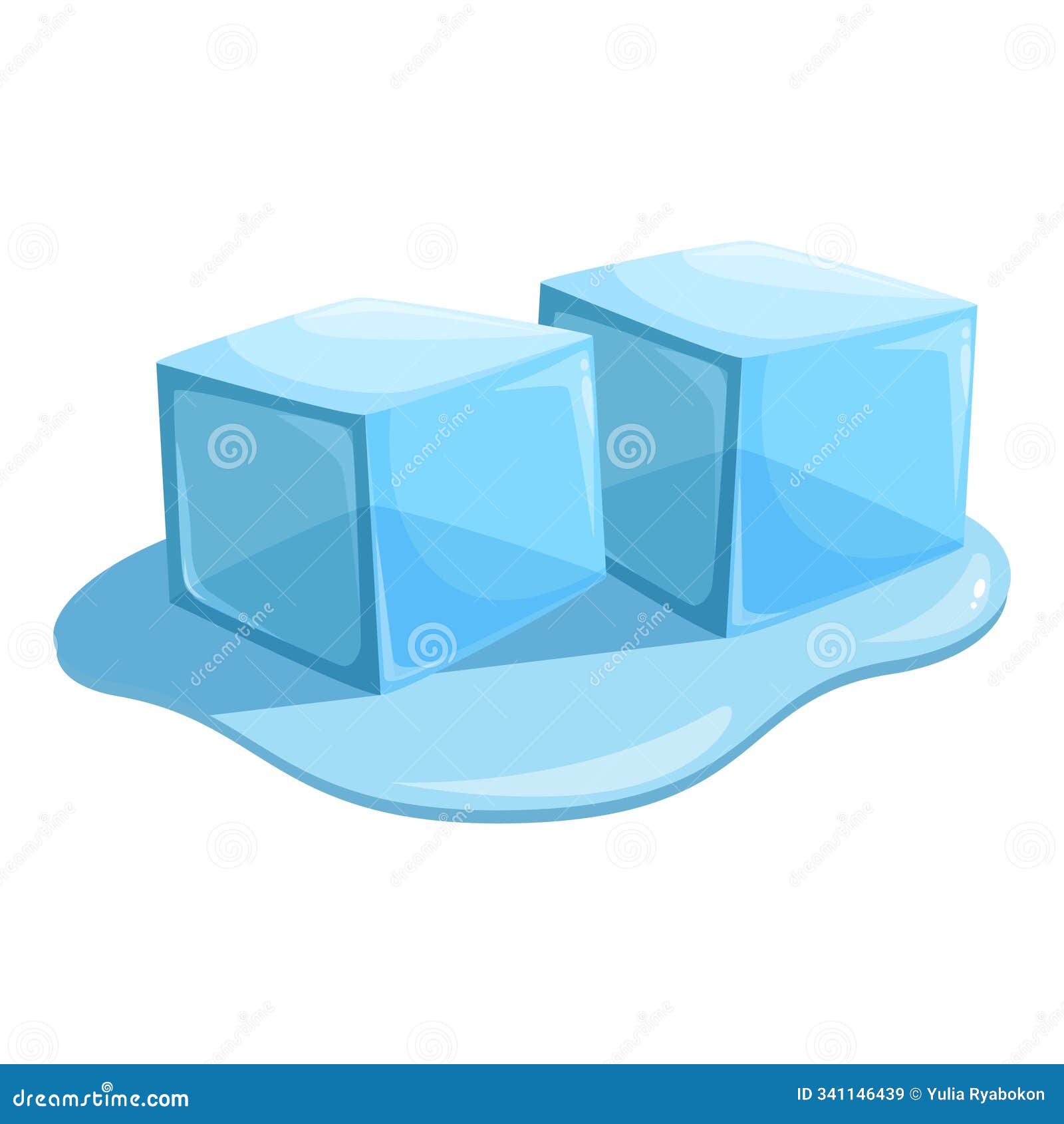 Two Ice Cubes Melting on a Puddle of Water Stock Illustration ...