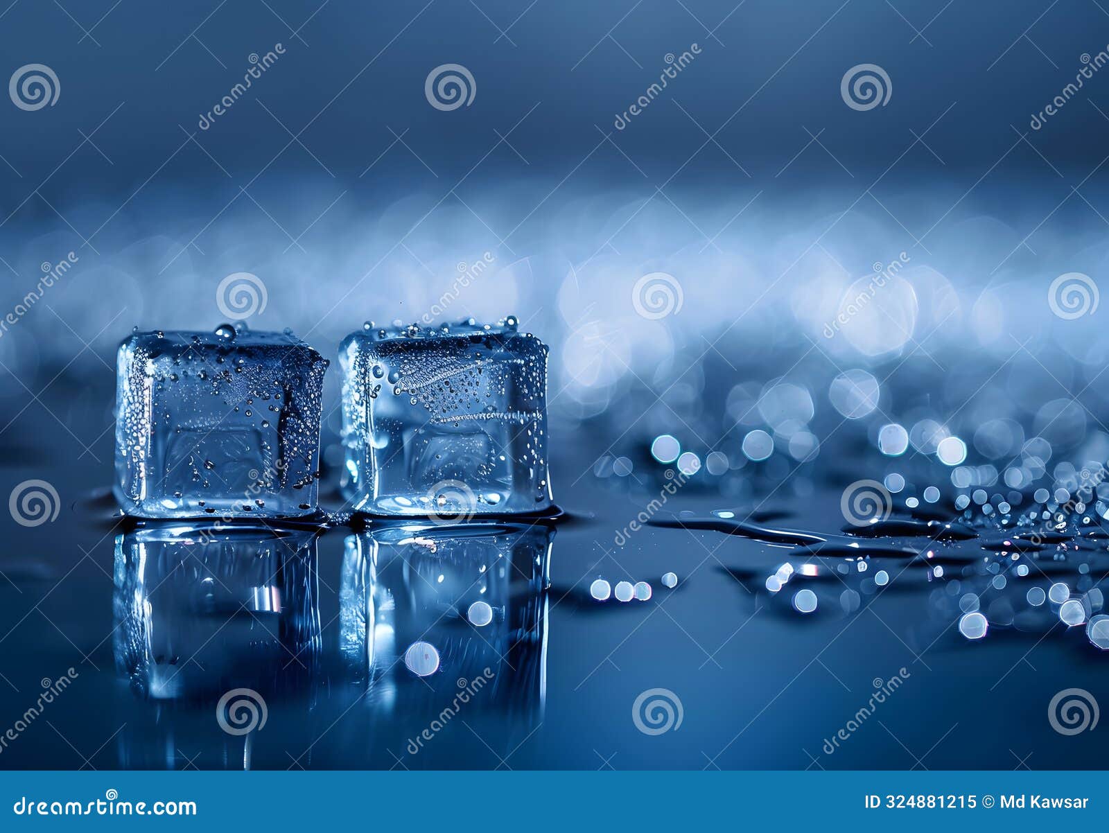 Two Ice Cubes on Water Surface Reflection Stock Illustration ...