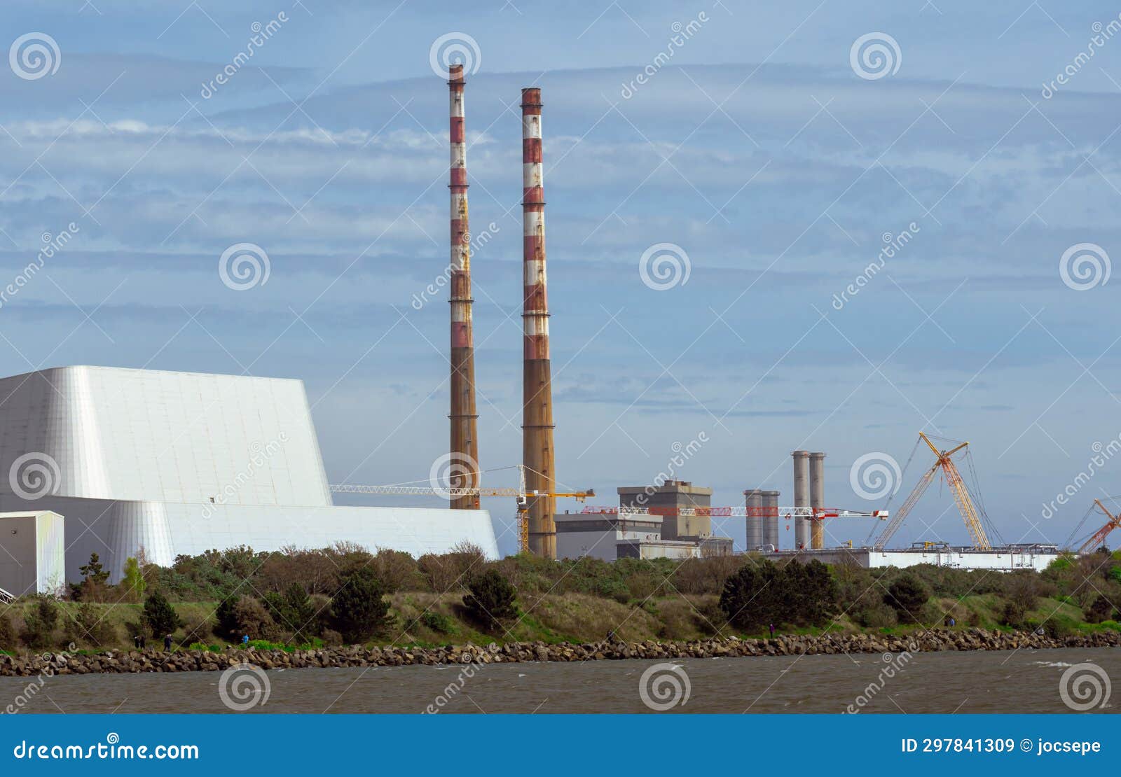 Dublin, Sandymount - Poolbeg Power Station and the Iconic Poolbeg ...