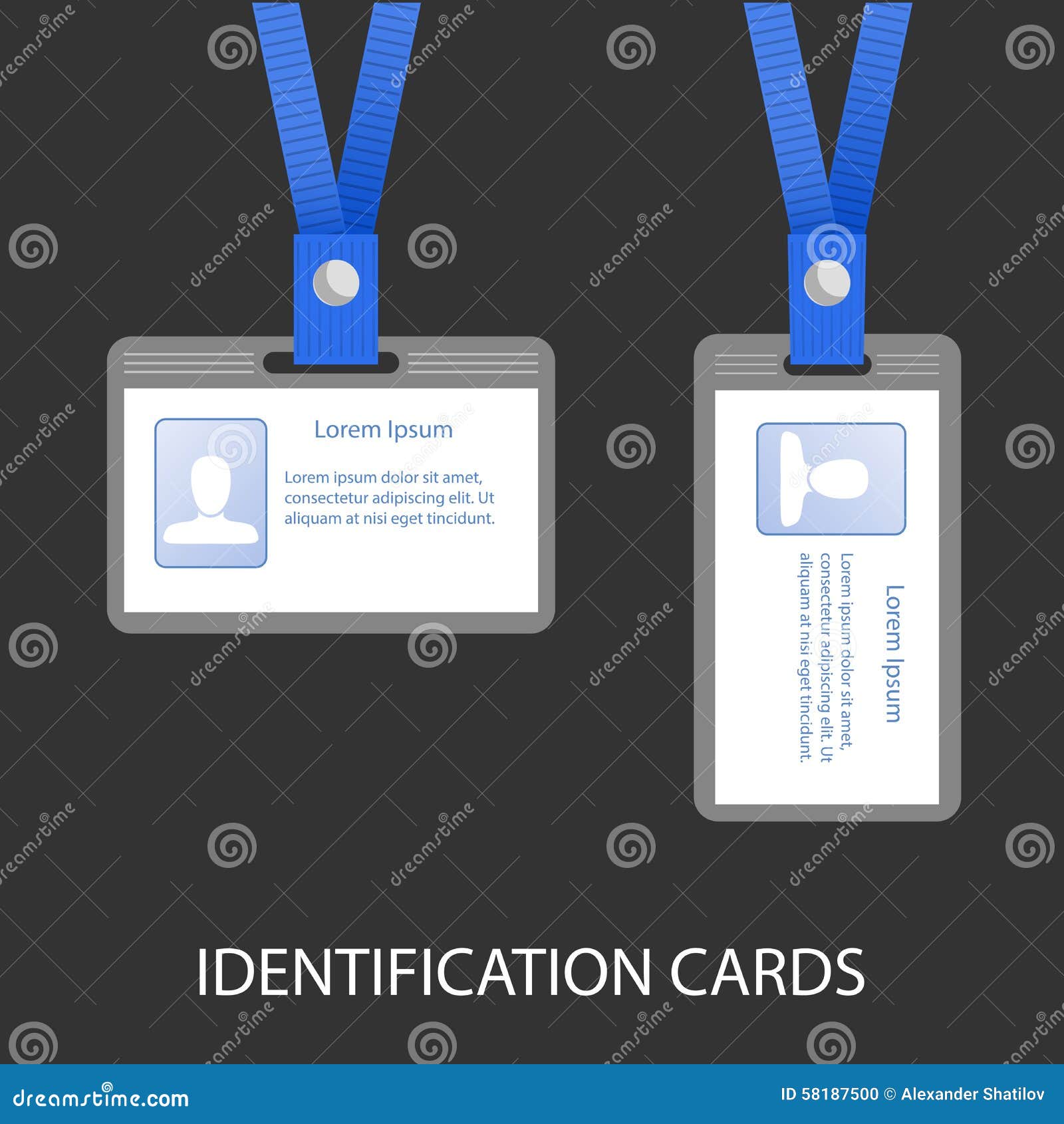 Two ID Cards on a Blue Cord Stock Illustration - Illustration of ...