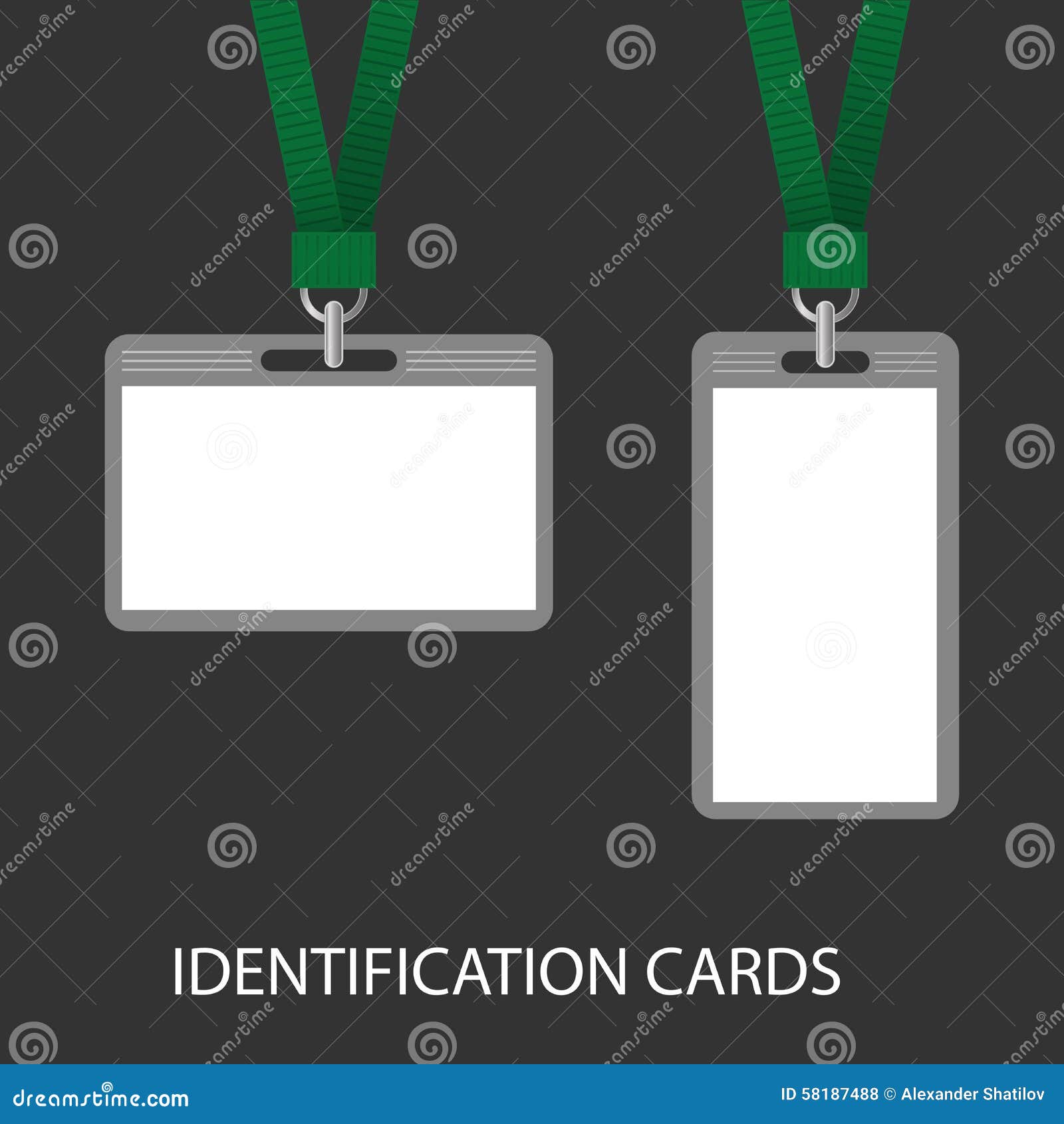 Two ID Cards on a Green Cord Stock Illustration - Illustration of frame ...