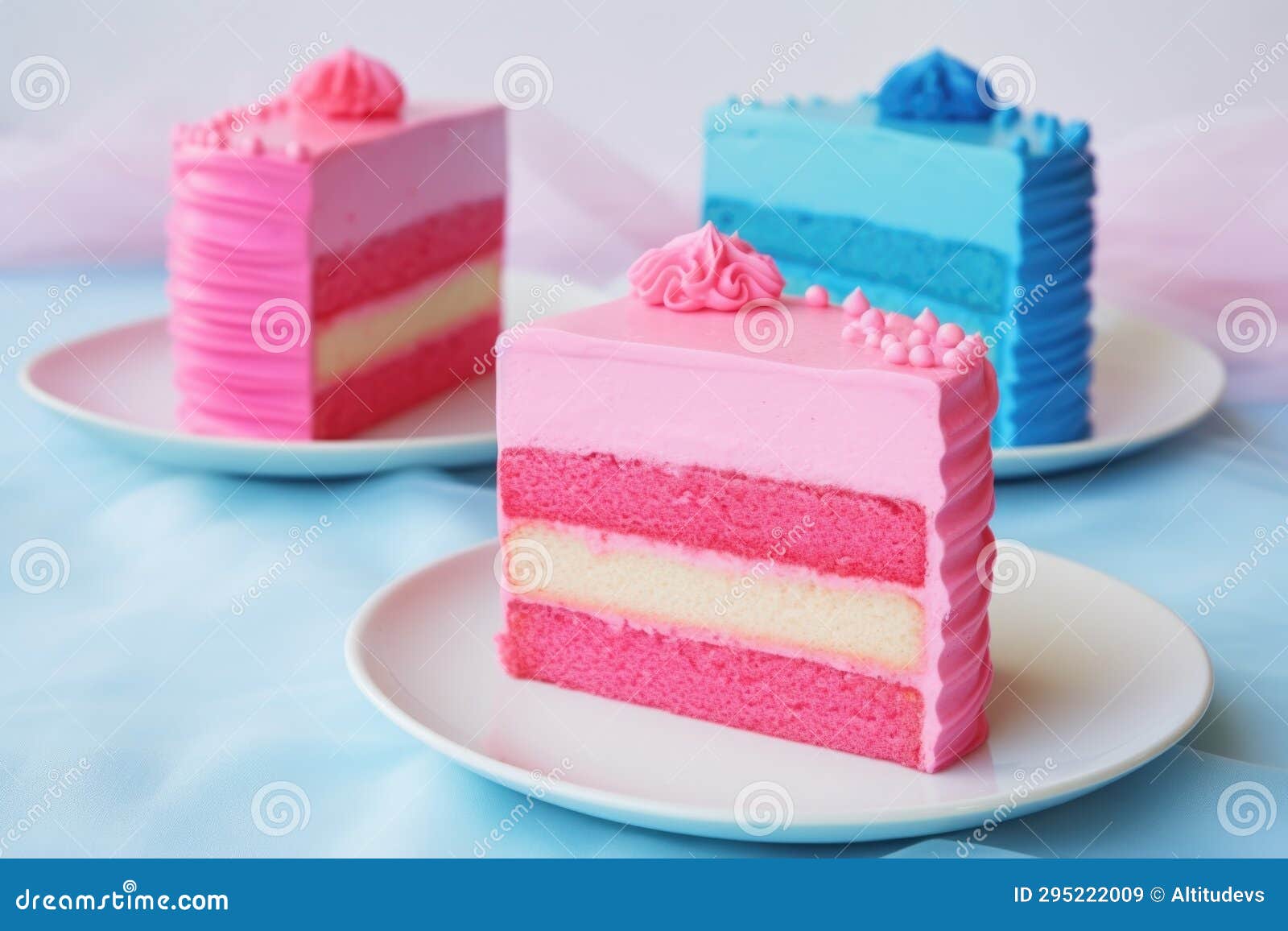 Two Identical Cakes, One in Pink Icing, One in Blue Stock Image - Image ...