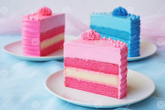 Two Identical Cakes, One in Pink Icing, One in Blue Stock Image - Image ...