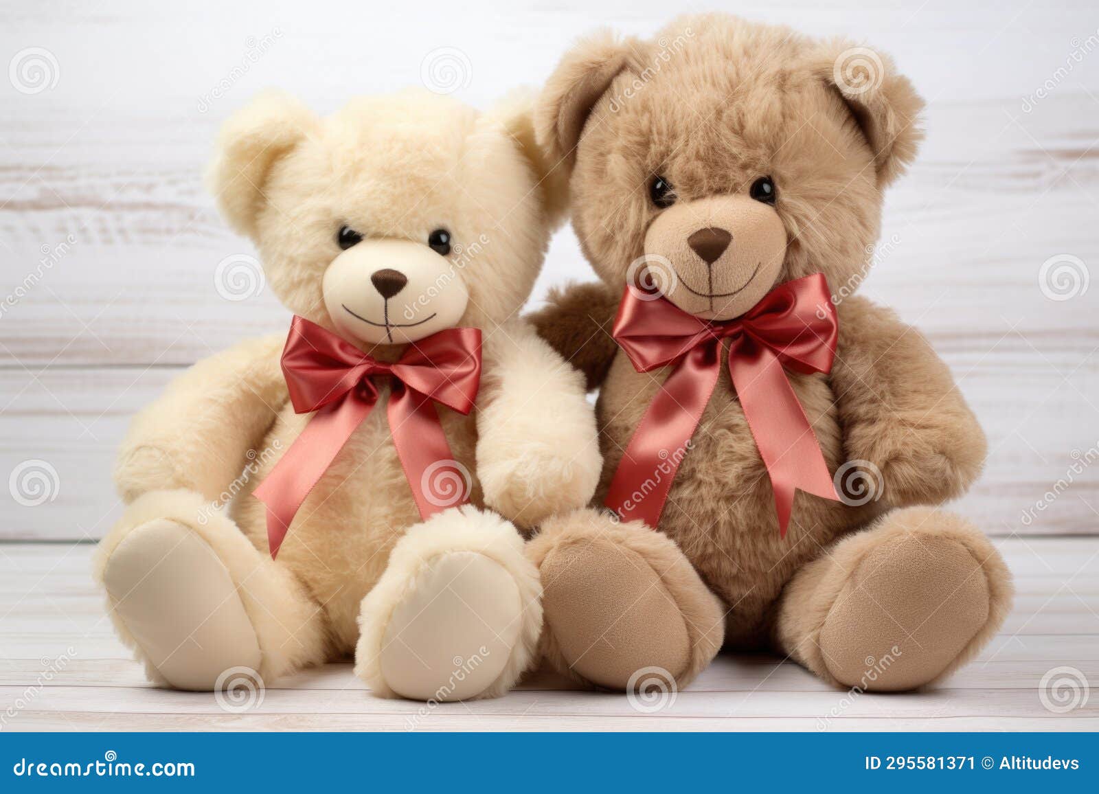 Two Identical Teddy Bears with Different Ribbon Colors Stock Image ...