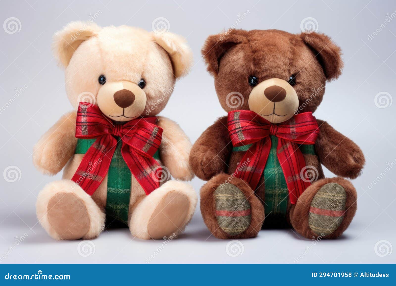 Two Identical Teddy Bears with Different Ribbon Colors Stock Photo ...