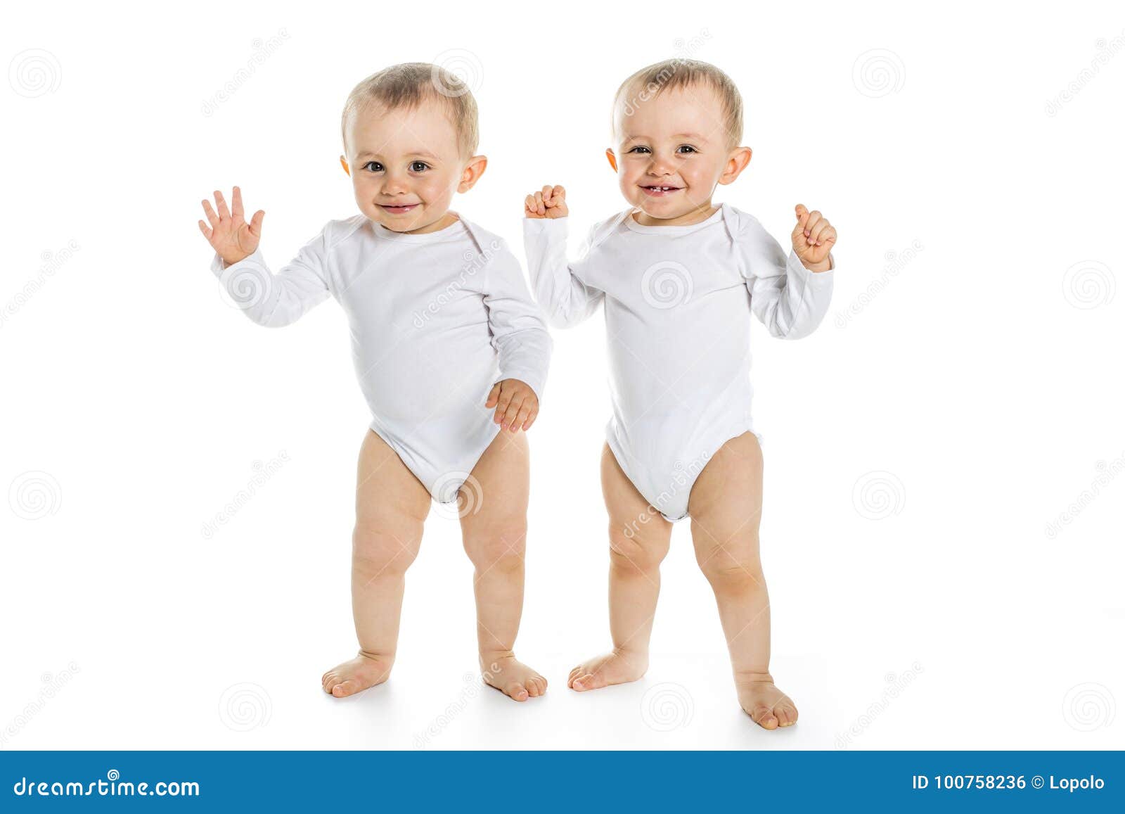 Two Identical Twins on a White Isolated Background Stock Photo - Image ...