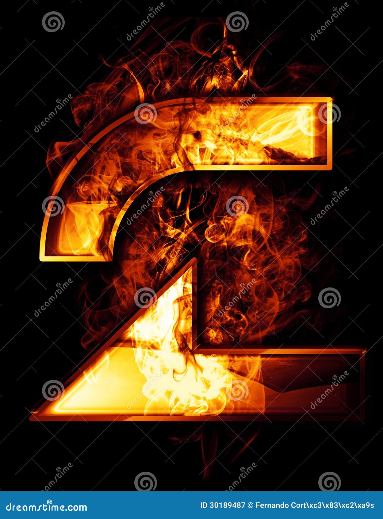 Two, Illustration of Number with Chrome Effects and Red Fire on Stock ...
