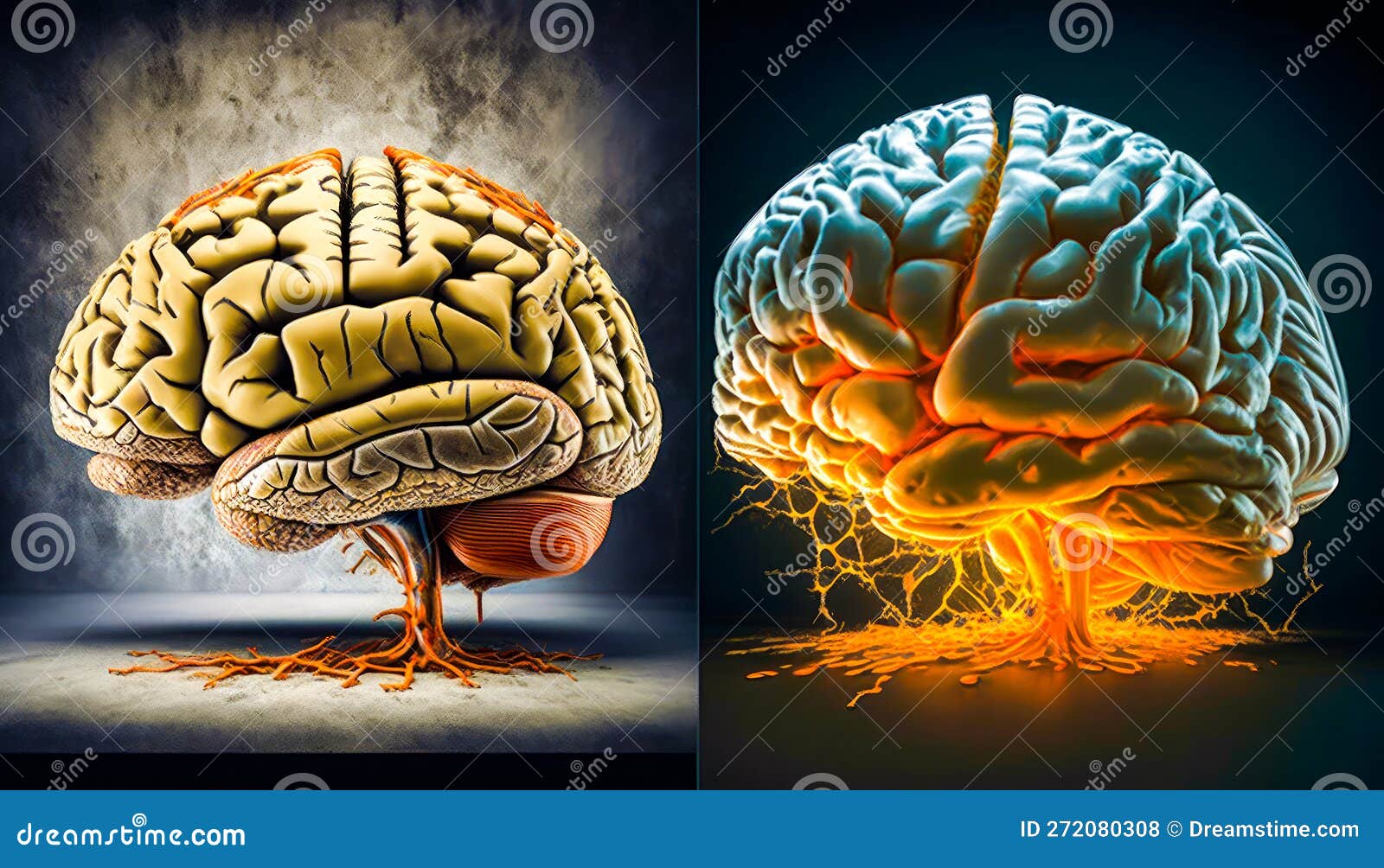 Two Images of the Human Brain, One with Roots and the Other without ...