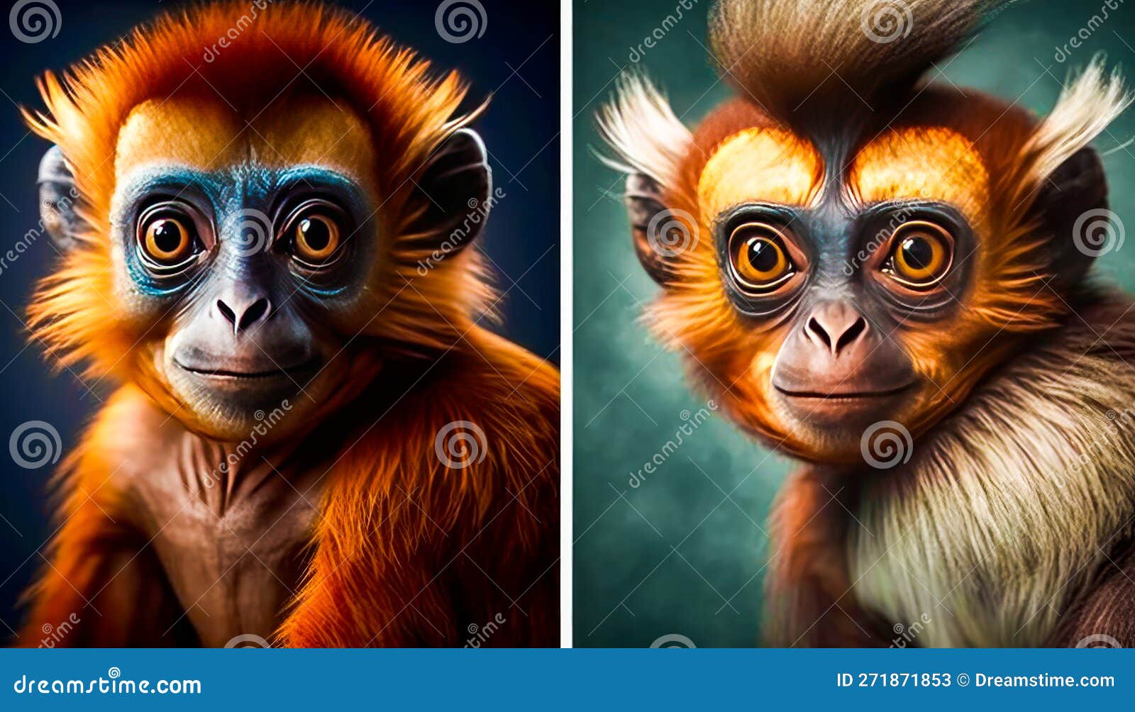 Two Images of Monkey with Different Hair Colors. Generative AI Stock ...