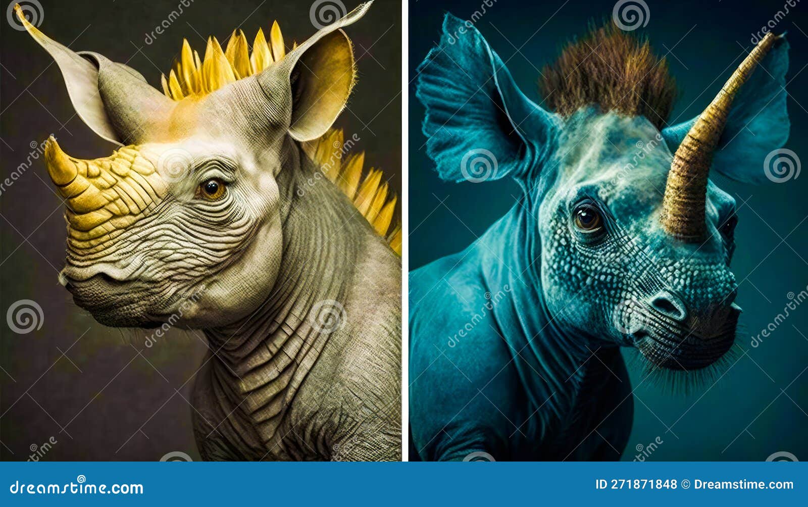 Two Images of Rhino with Different Colors. Generative AI Stock ...