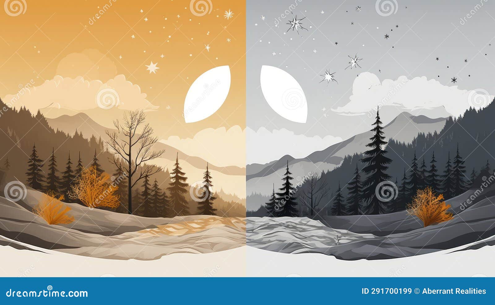 Two Images of the Same Scene with Trees and Mountains in the Background ...