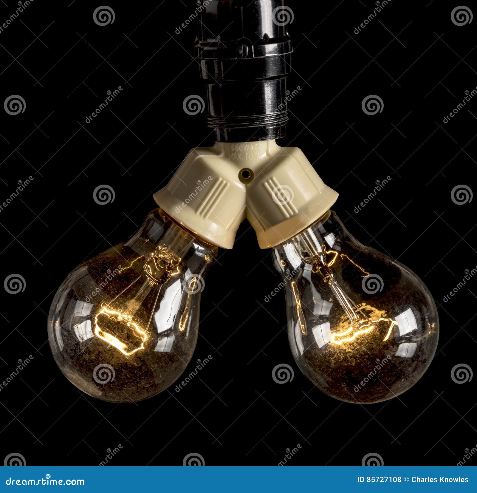 Two Incandescent Light Bulbs that are Fired Up Stock Photo - Image of ...