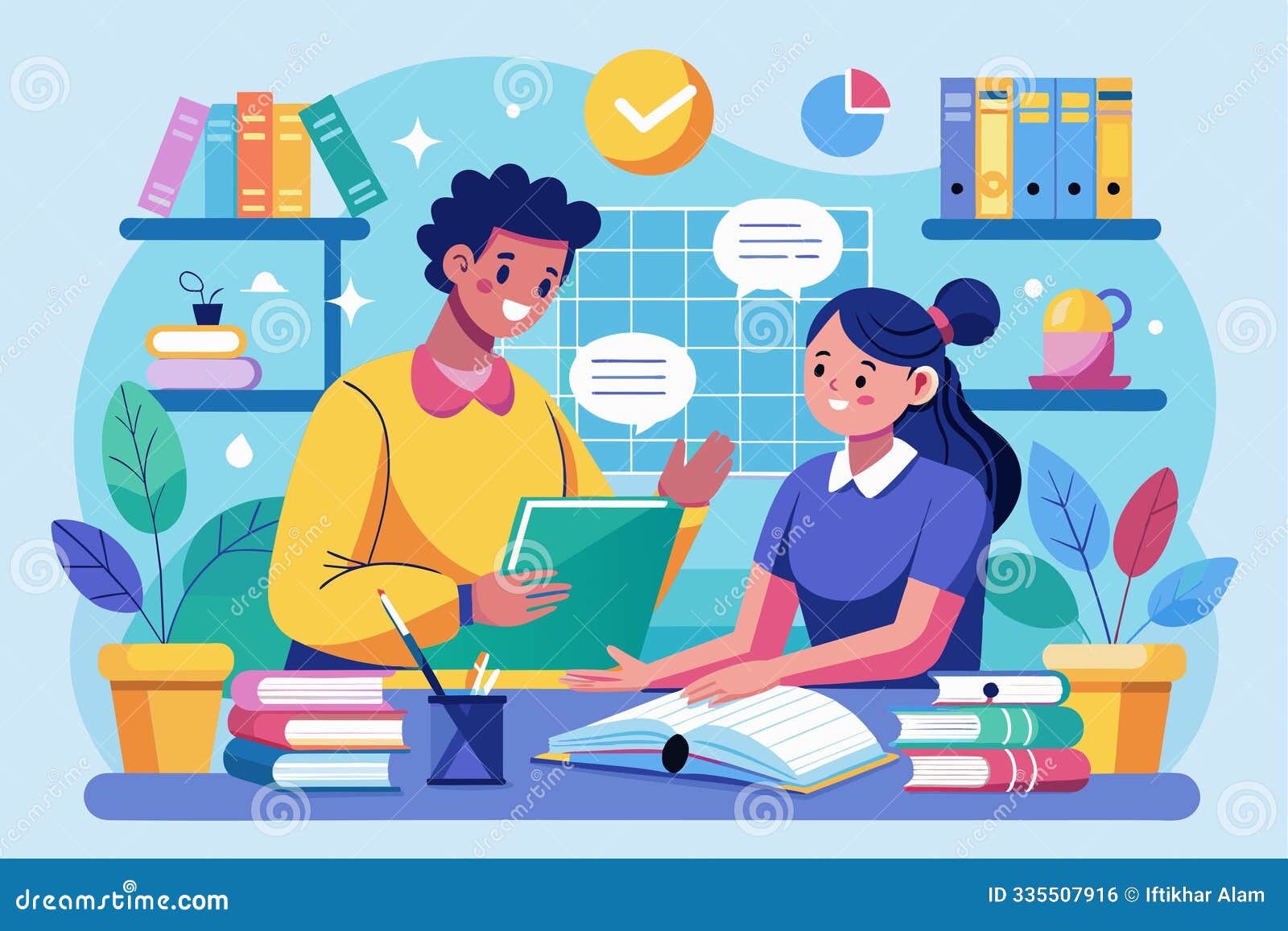 Two Individuals Engage in Productive Group Work, Sharing Ideas and ...