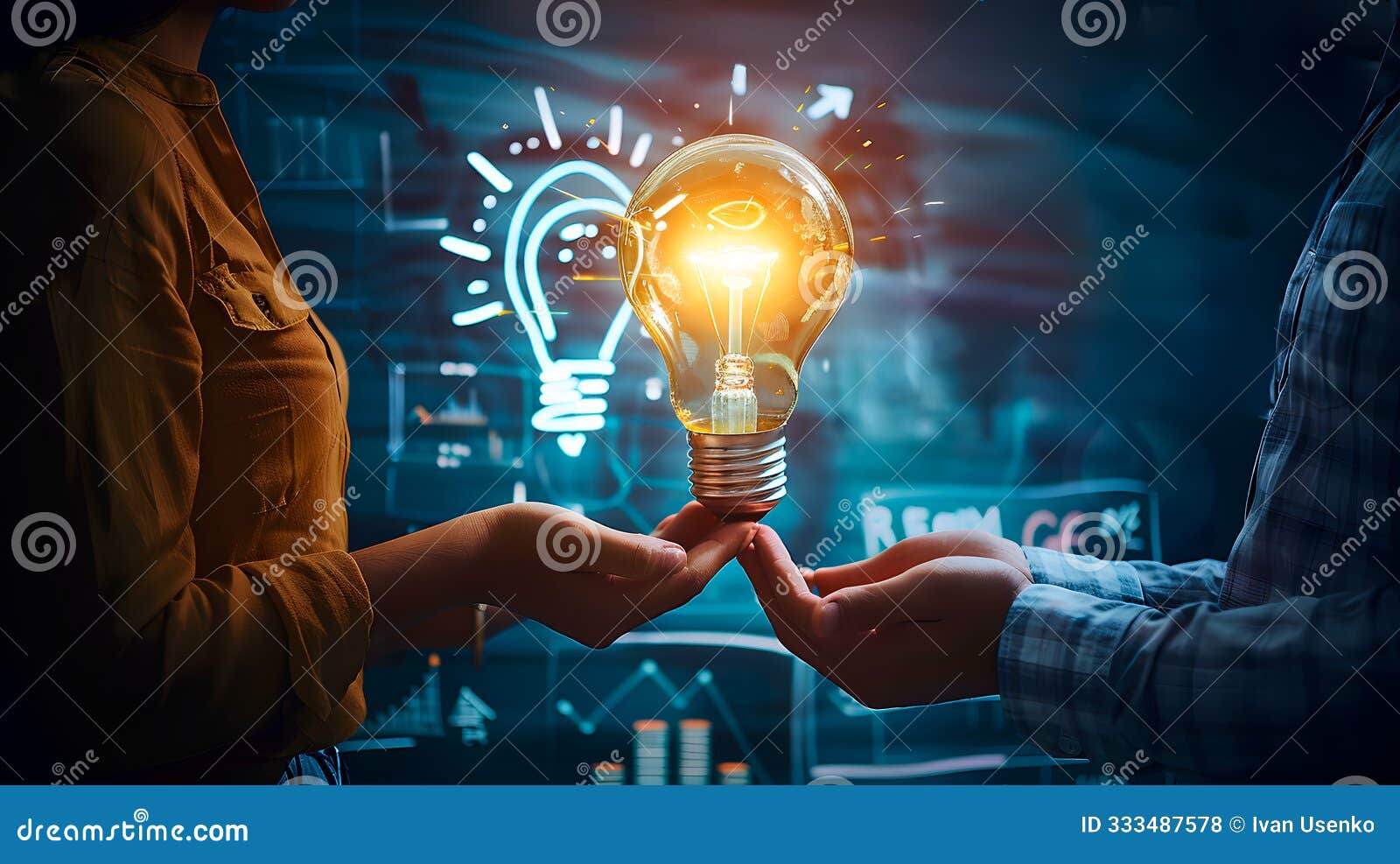 Innovation and Collaboration Concept with Glowing Light Bulb ...