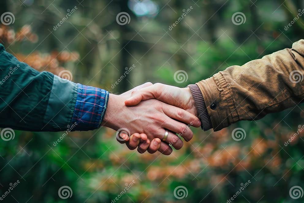 Two Individuals Make a Handshake Gesture in a Natural Setting ...