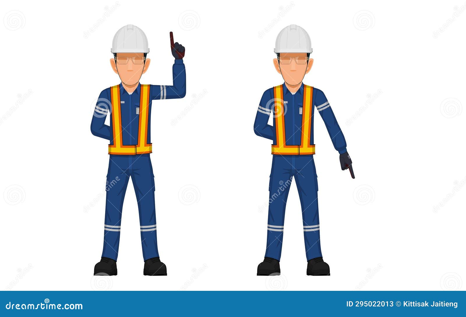 Two Industrial Worker are Pointing Up and Pointing Down Stock Vector ...