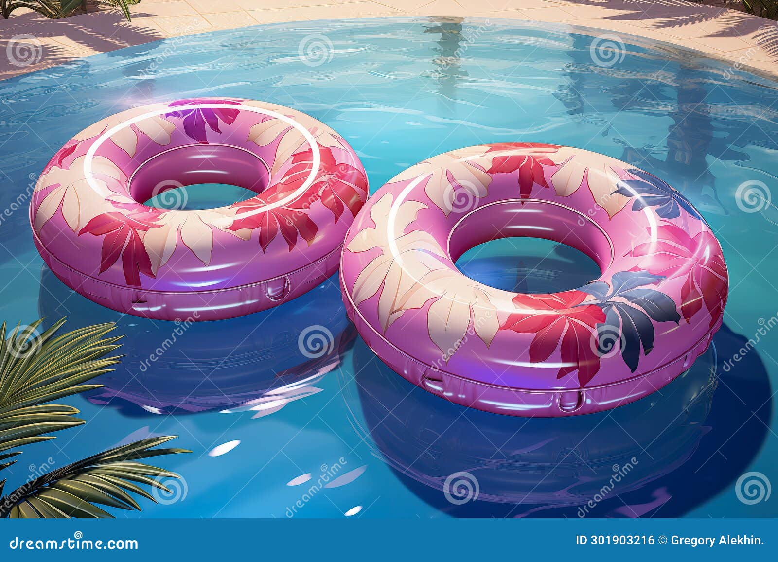 Two Inflatable Rings in the Pool Stock Illustration - Illustration of ...