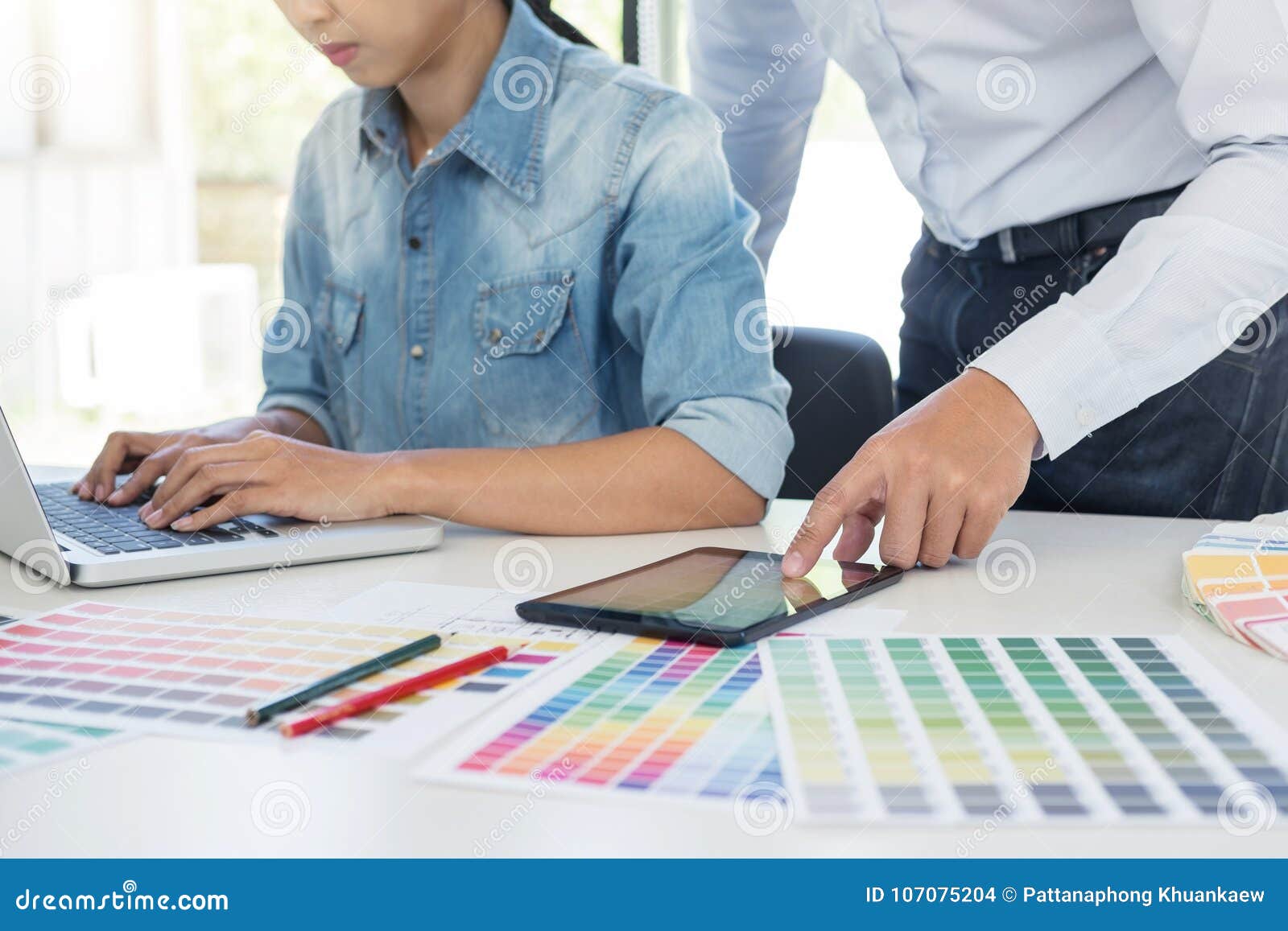 Two Interior Design or Graphic Designer at Work on Project of Ar Stock ...