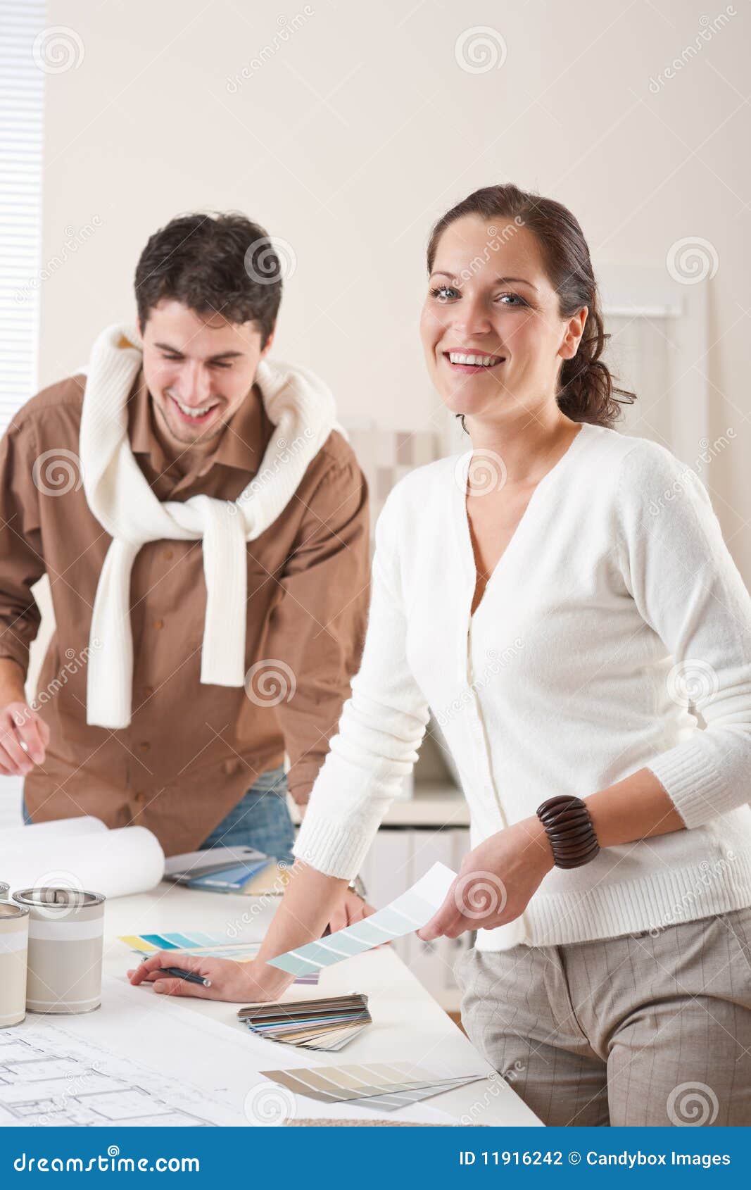 Two Interior Designer Working at Office Stock Photo - Image of house ...