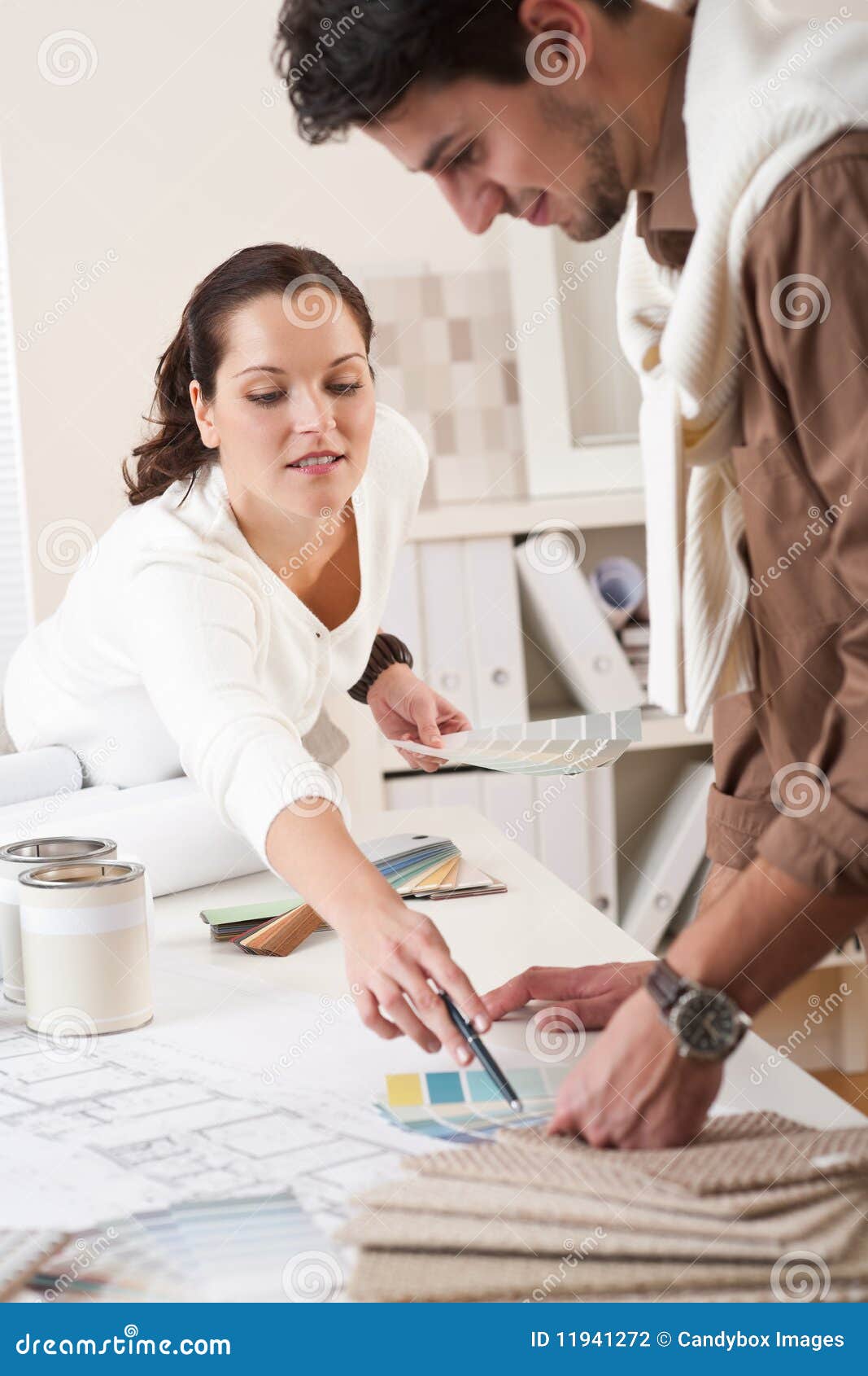 Two Interior Designer Working at Office Stock Photo - Image of ...