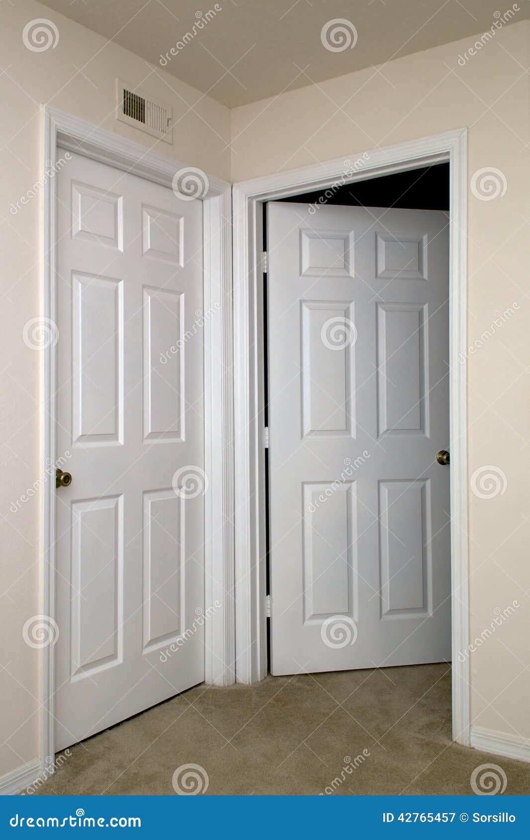 Two Interior Doors One Open Stock Image - Image of knobs, doors: 42765457